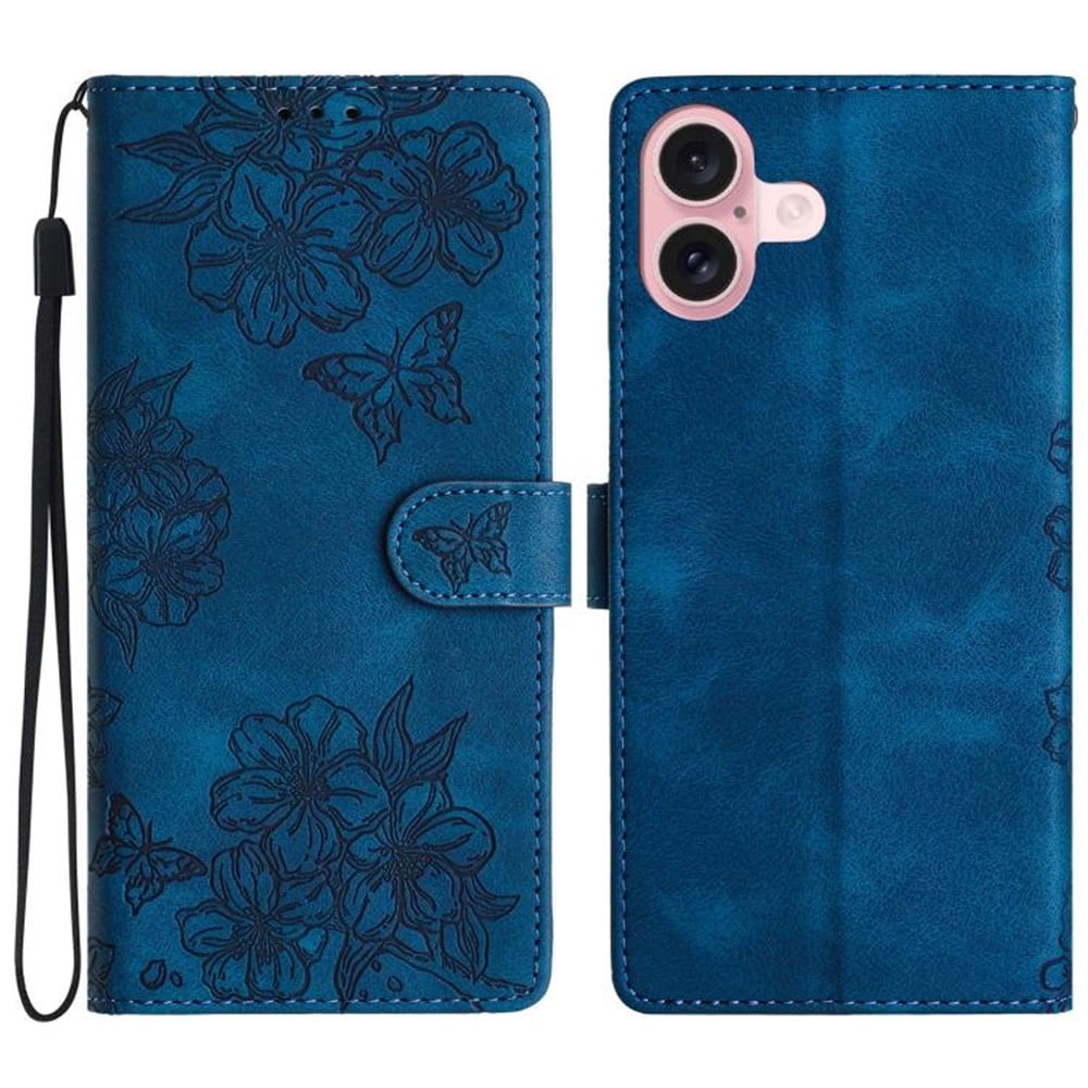 Leather For iPhone 17 Case Cherry Blossom&Butterfly Embossed Flip ...