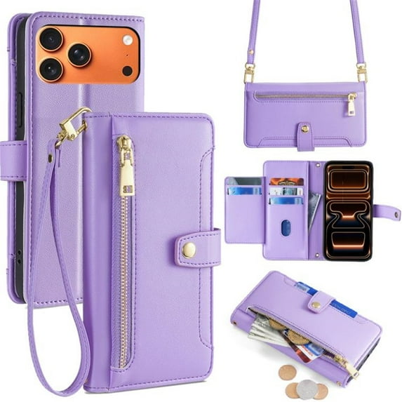 Leather for iPhone 17 Pro Max 6.9" Case with 6-Card Holder Zipper Bills ...