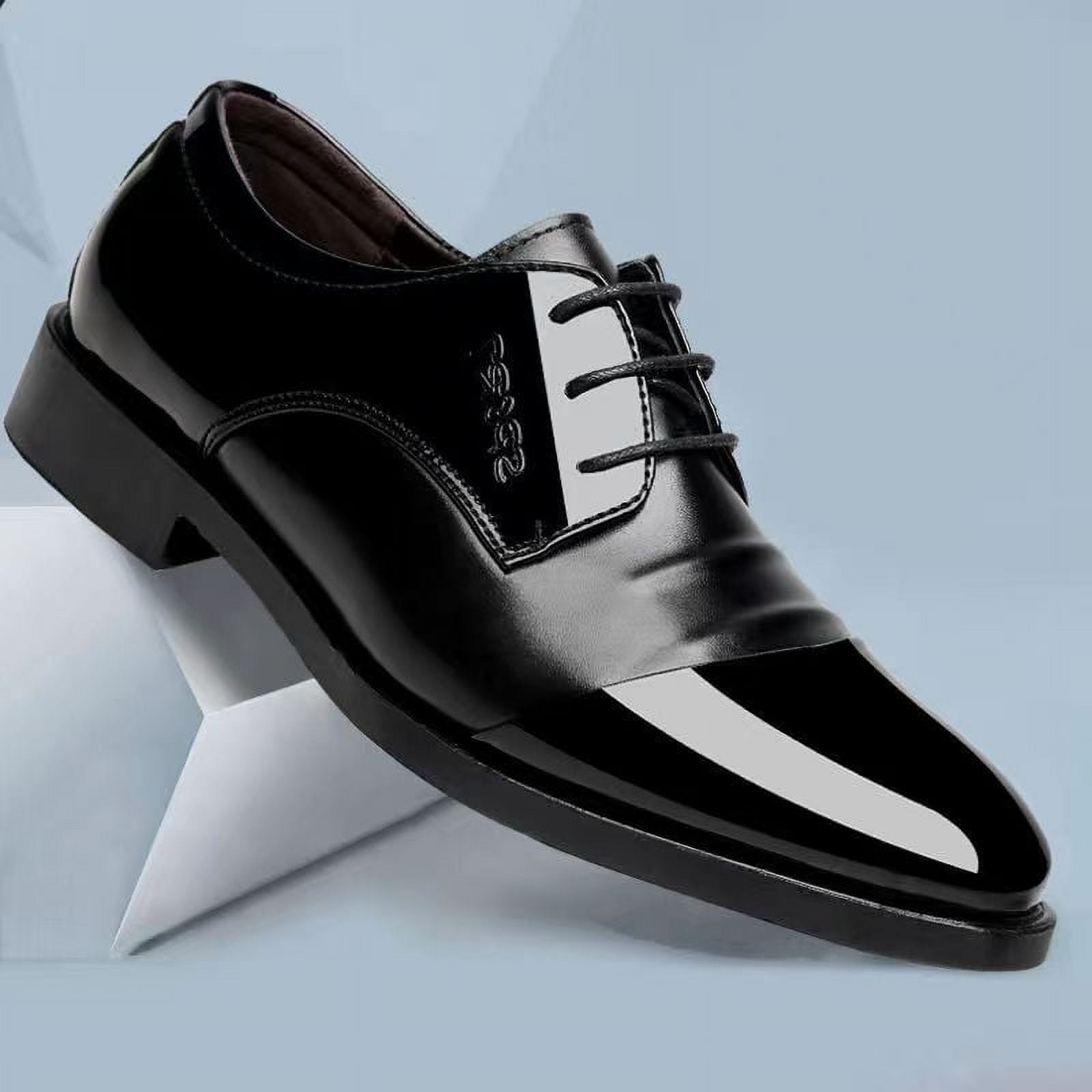 Leather shoes men's Youth pointed glossy business formal wear shoes ...