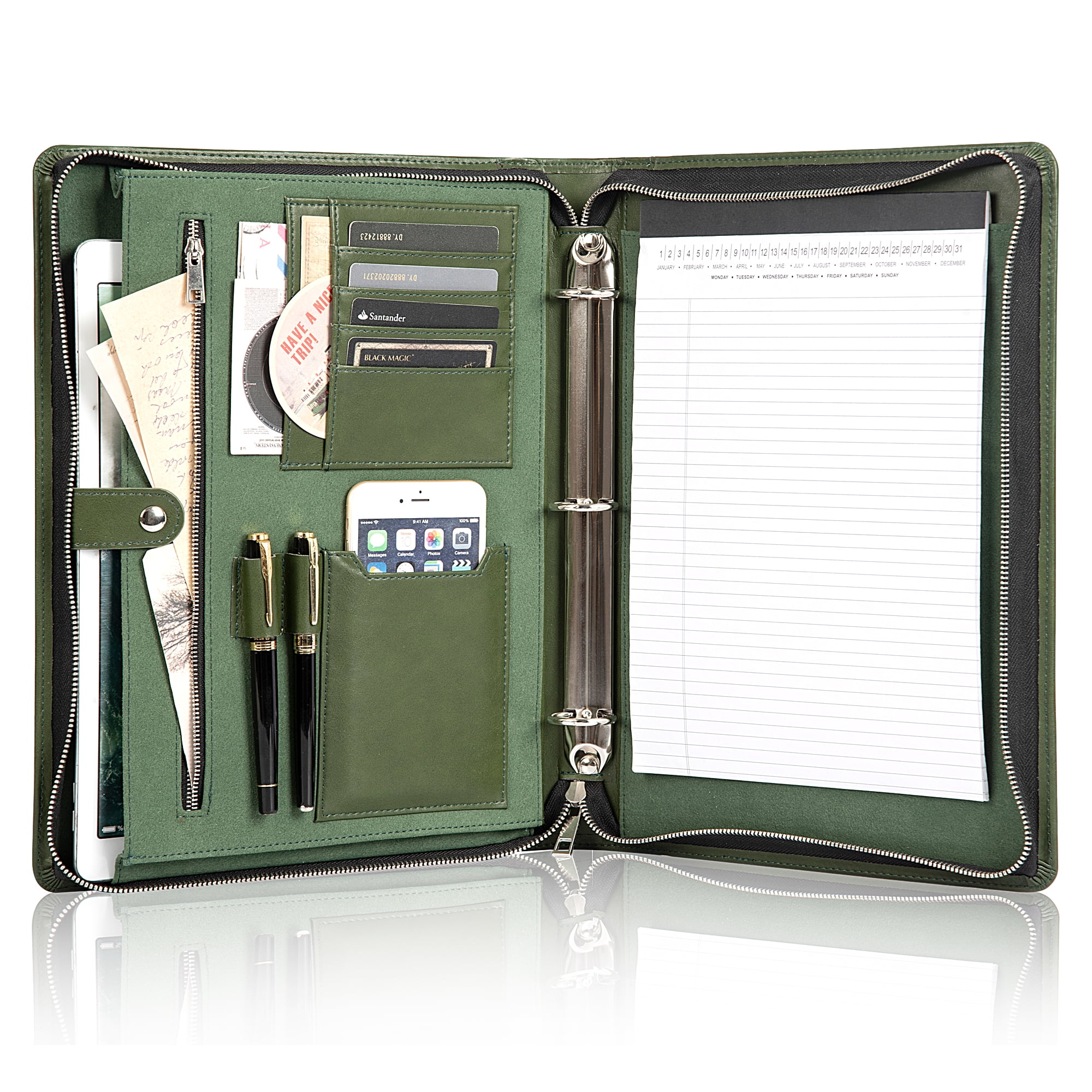 LeatherBelief Executive Portfolio 3 Ring Binder, Vegan Leather, Zipper ...