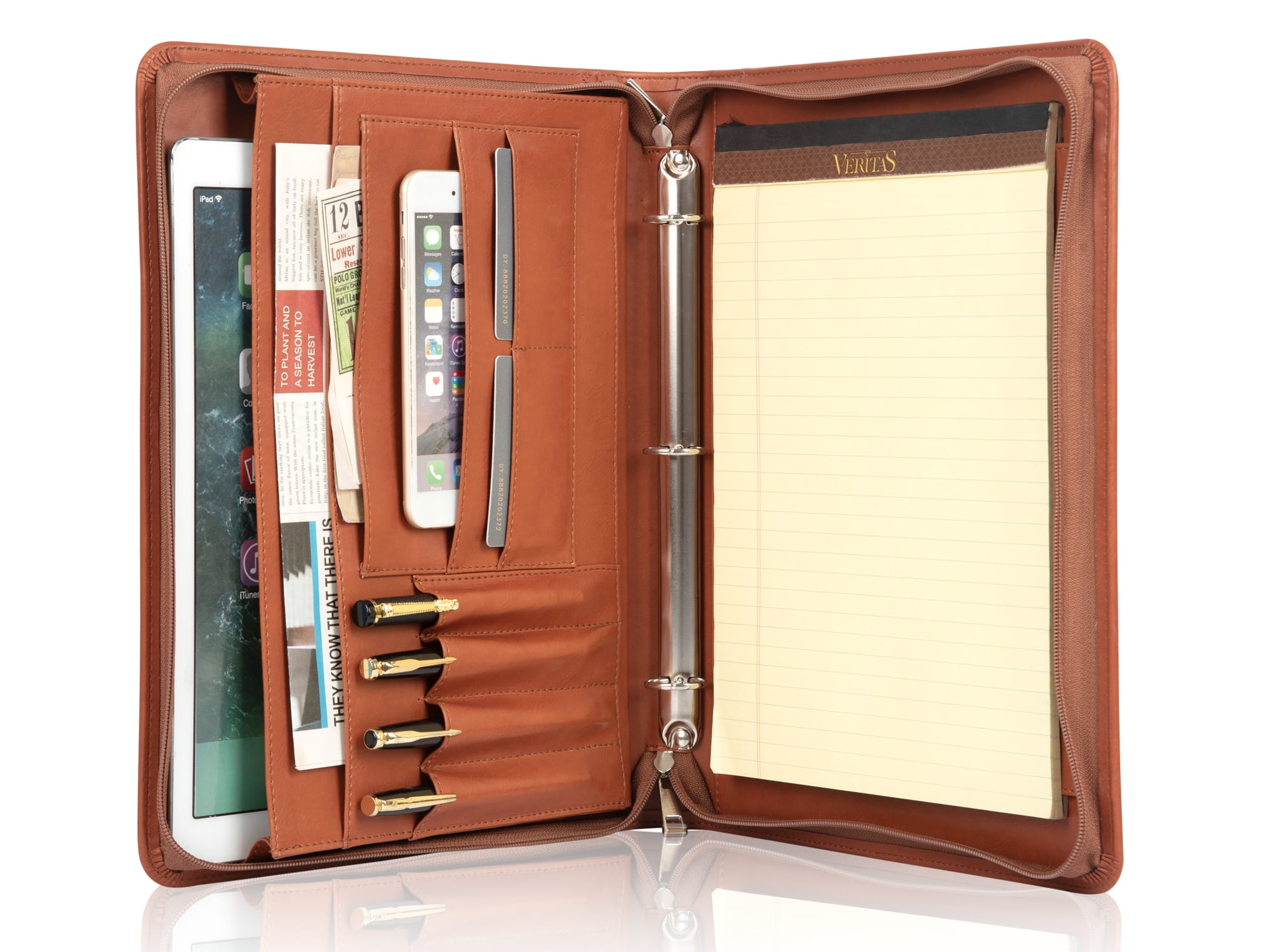 LeatherBelief Work Portfolio Binder, Zippered PU Leather Padfolio with ...