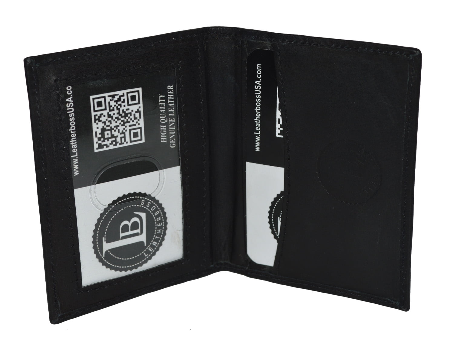 Leatherboss Genuine Leather Credit Card ID Holder Small Slim, Black ...
