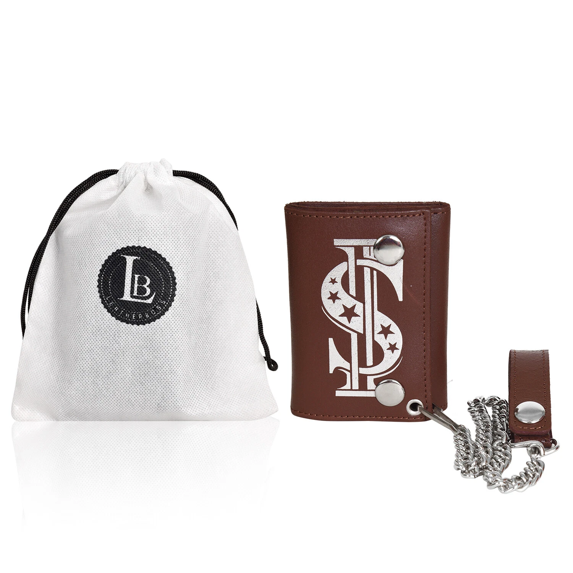 Leatherboss Genuine Leather Men Dollar Sign Trifold Wallet Chain Biker ...