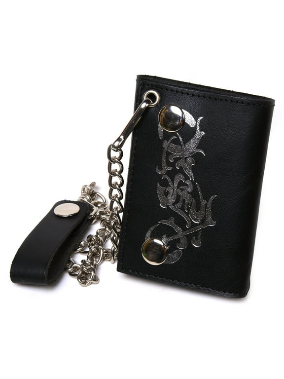 Leatherboss Genuine Leather Men Motorcycle Trifold Wallet Chain Biker ...