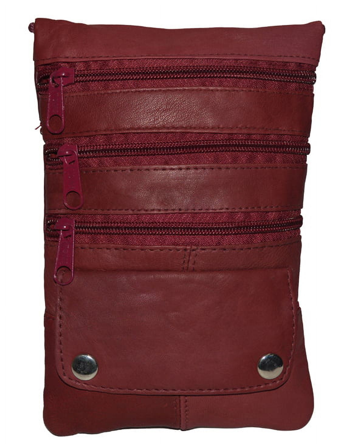 Leatherboss Genuine Leather Neck Pouch 4 Zipper Pockets Safe Travel ...