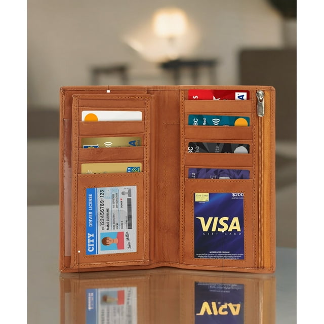 Leatherboss Genuine Leather RFID Blocking Checkbook Wallet with Credit ...