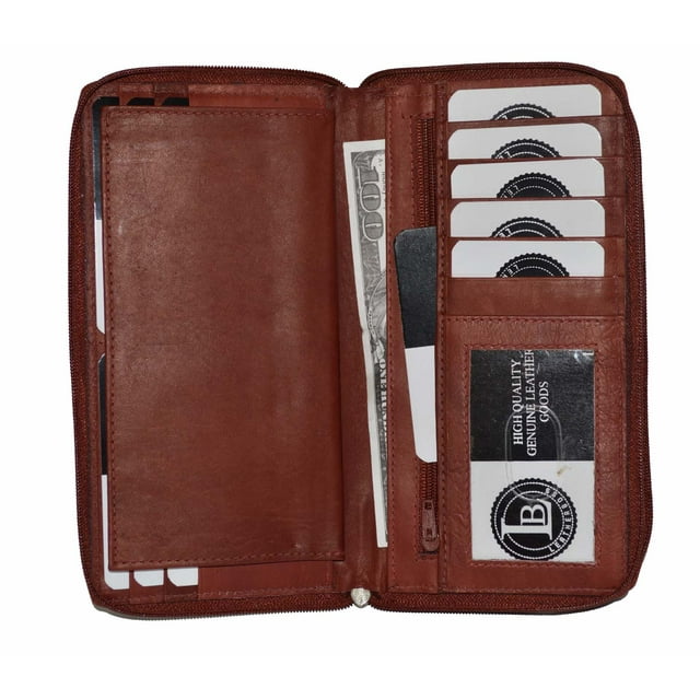 Leatherboss Ladies Double Zipper Genuine Leather Wallet - Walmart.com