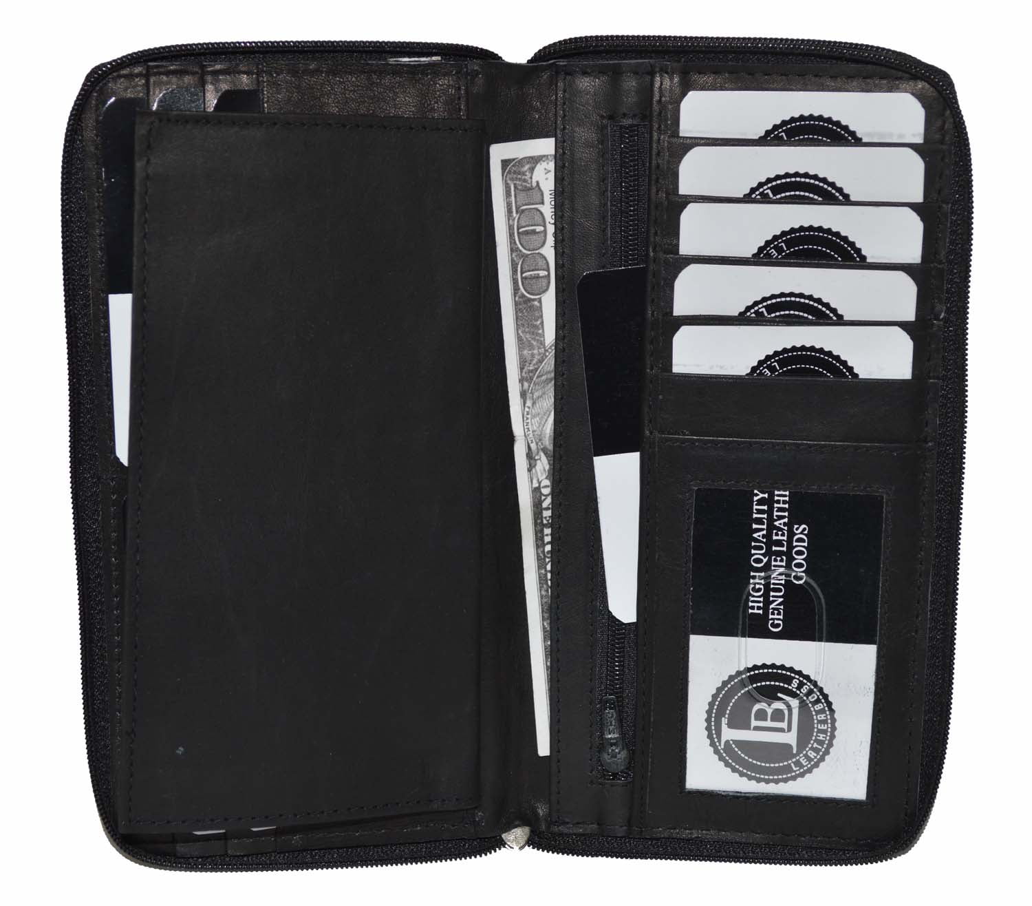 Leatherboss Leather Ladies Double Zipper Card Holder Genuine Leather ...