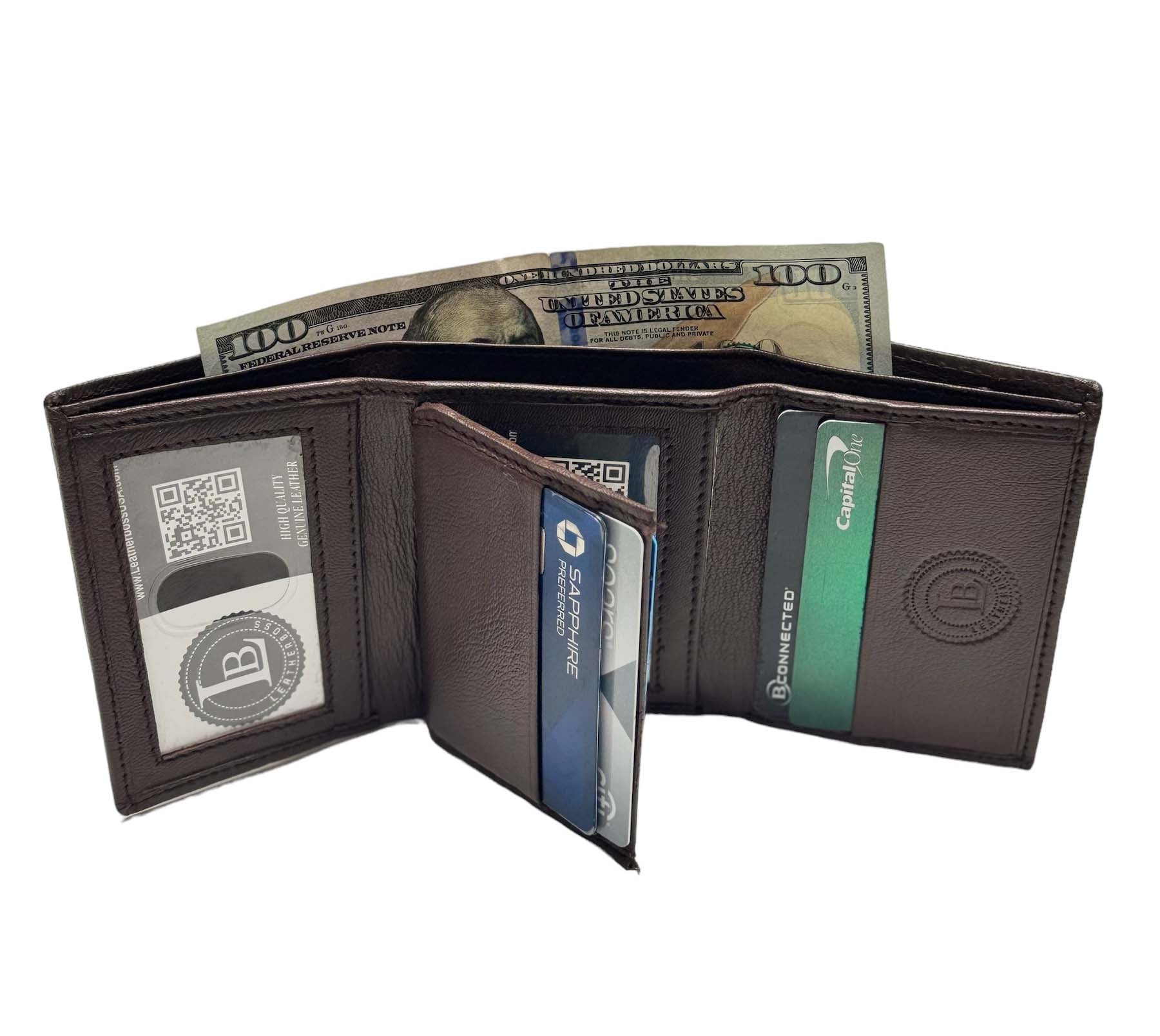 Leatherboss Mens RFID Blocking Hunter Leather Credit Card ID Trifold ...
