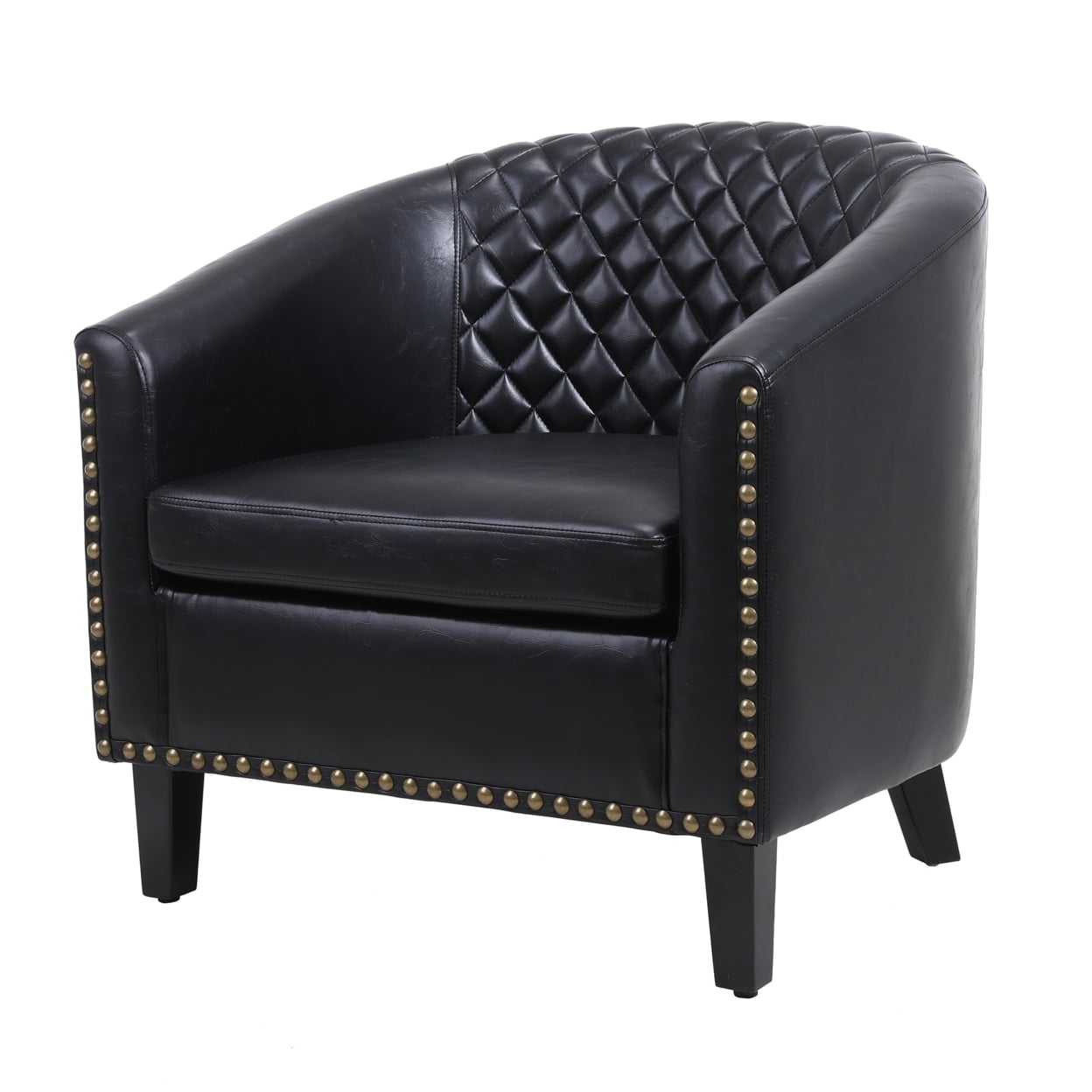 Leatherette Accent Chair with Nailhead Trim and Diamond Stitch, Black ...