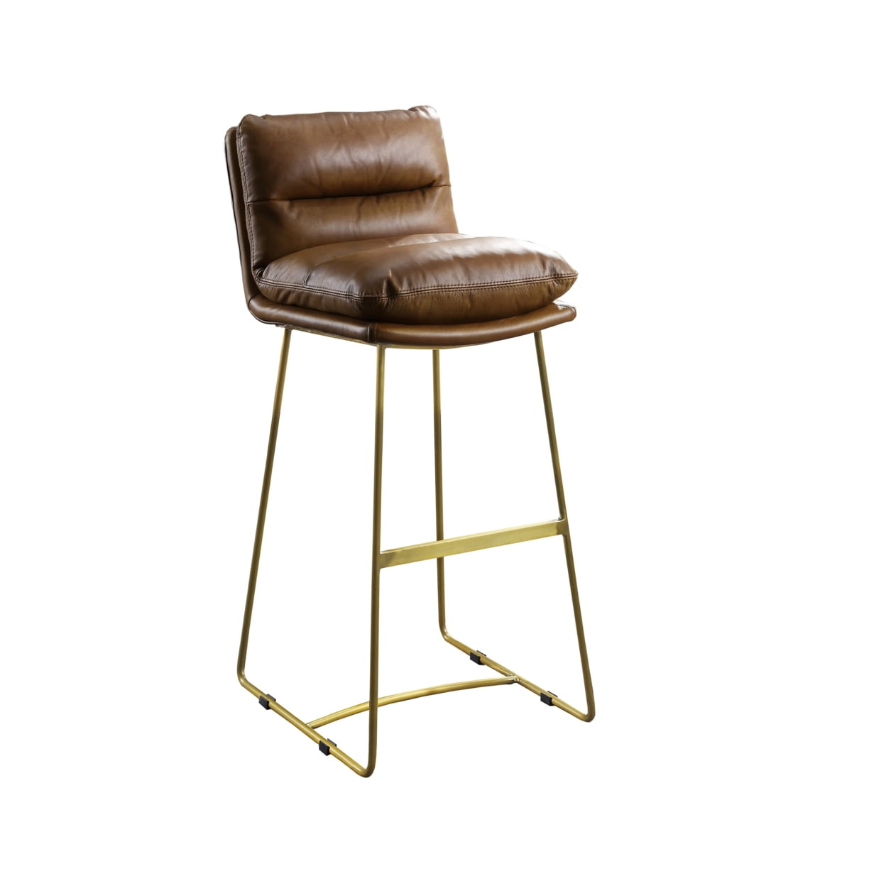 Leatherette Bar Chair with Metal Sled Base Light Brown and Gold ...