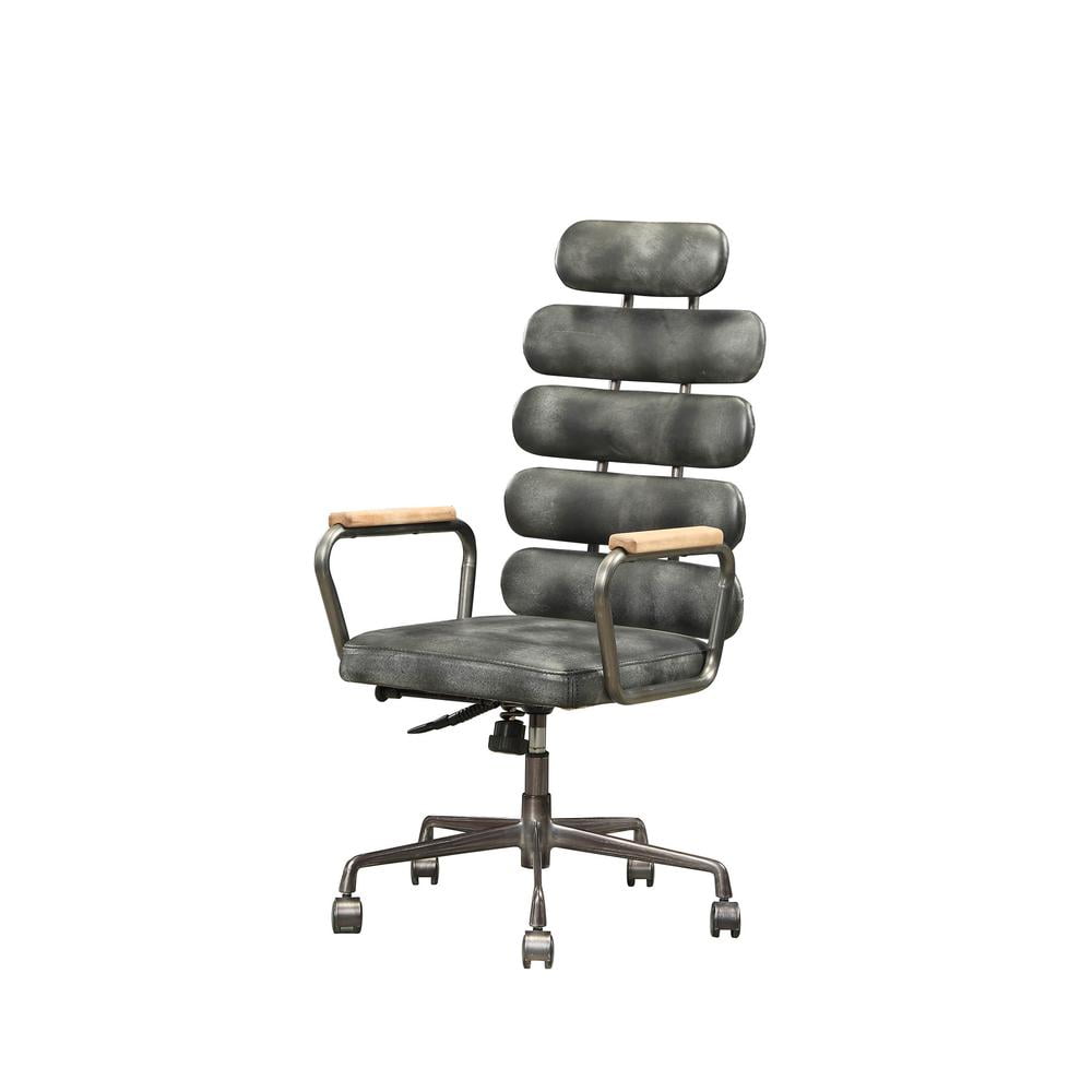 Leatherette Metal Swivel Executive Chair with Five Horizontal Panels ...