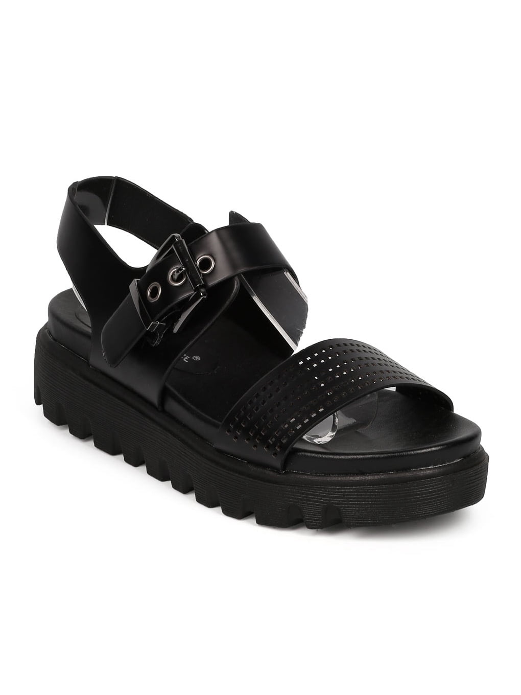 Leatherette Perforated Sandal - Instep Sandal - Lug Sole Sandal ...