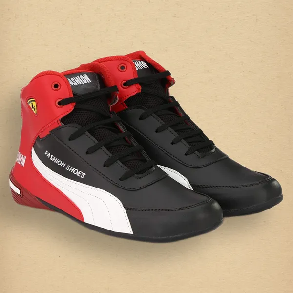 Leatherette Red Black Lace Ups Running Casual Shoes Sneakers For Men ...