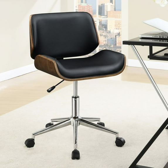 Leatherette and Walnut Office Chair - Swivel Function - Office Use ...