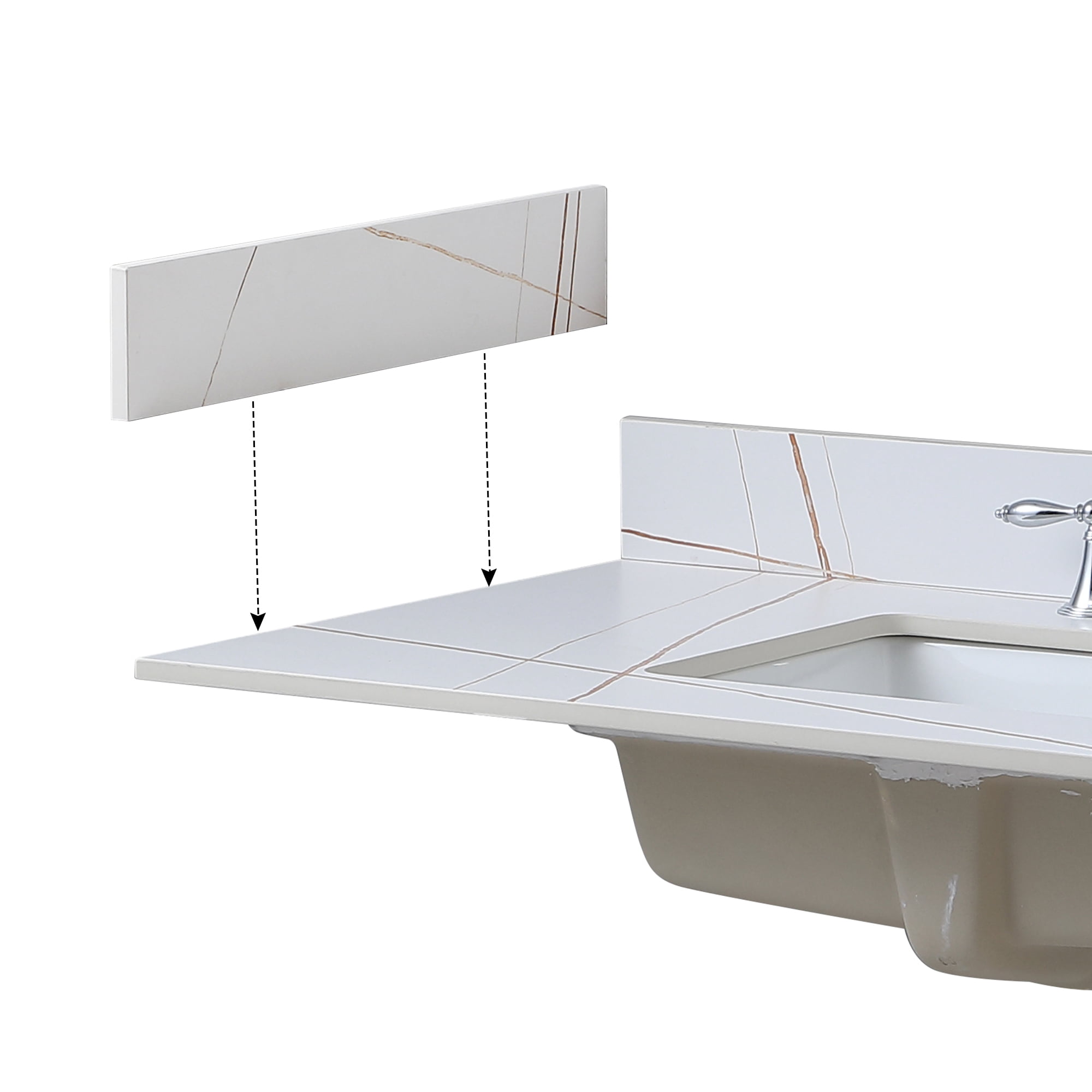 Leavader 22"x4" Sintered stone White and Gold Stone Side Splash ...