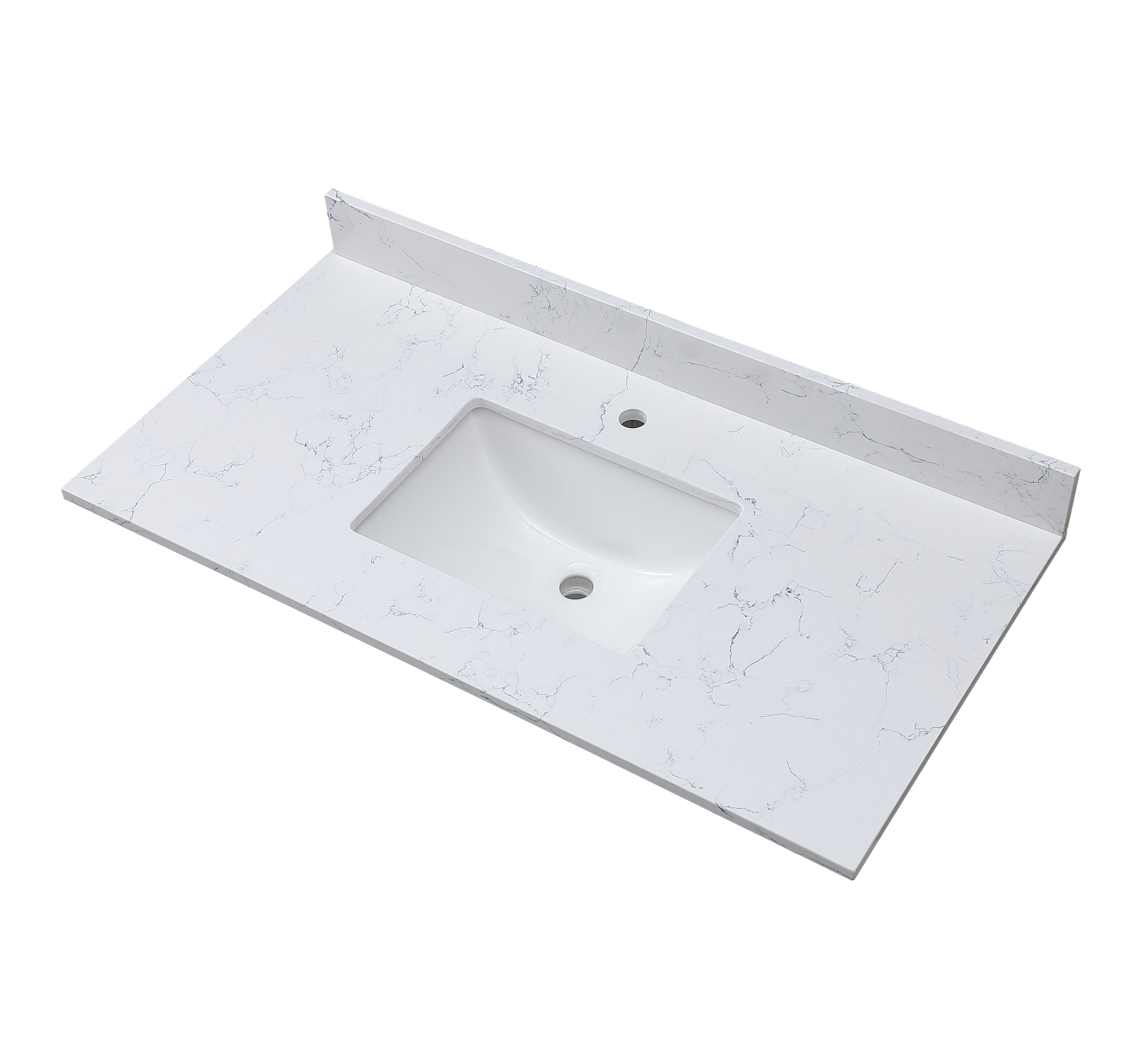 "Leavader 43""x22"" White Engineered Stone Vanity Top with Ceramic ...