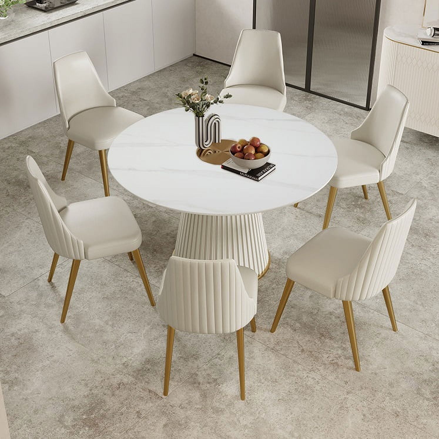 Leavader 53” Round Room Dinette Set, Sintered Stone White Dining Table ...