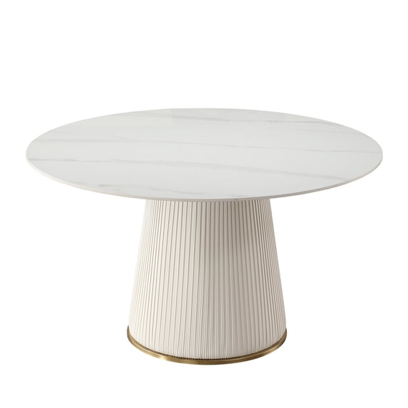 "Leavader 53"" Round Sintered Stone White Dining Table Set for Six ...