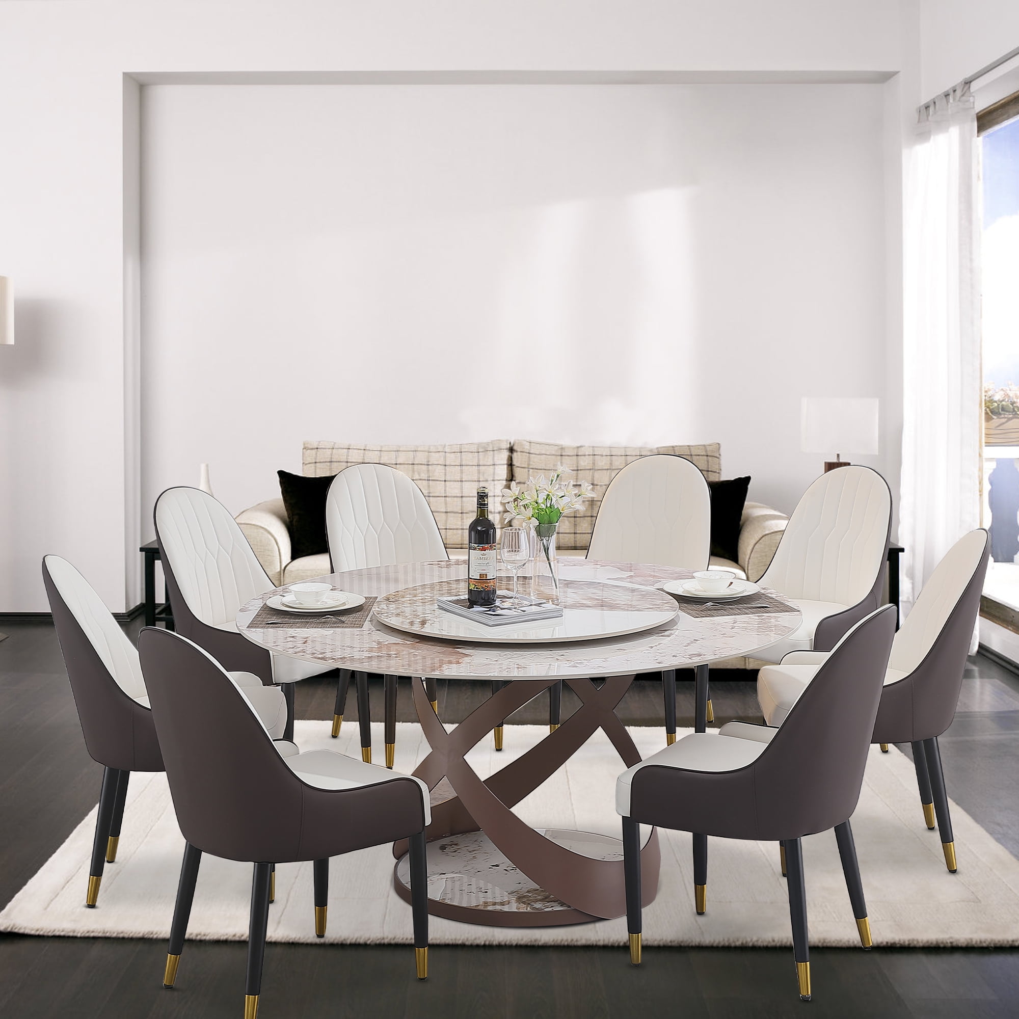 Leavader 59" Round Kitchen Dining Table, Sintered Stone Dining Room ...