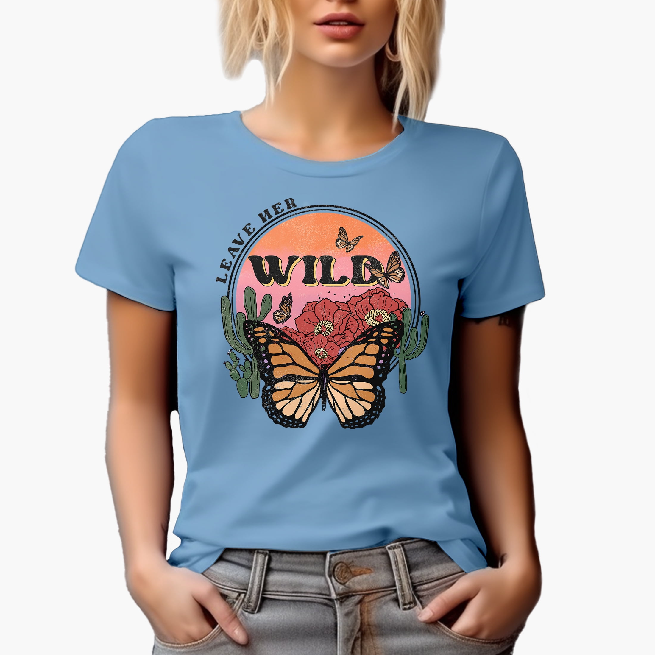 Leave Her Wild, Retro Western Desert Themed Art Merch Gift, Baby Blue T ...