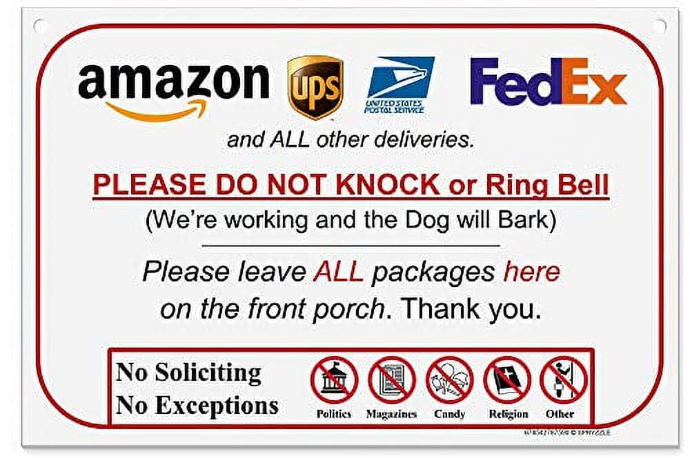 Leave Package Sign - Do Not Knock or Ring Doorbell, Dog Will Bark, 6" x ...