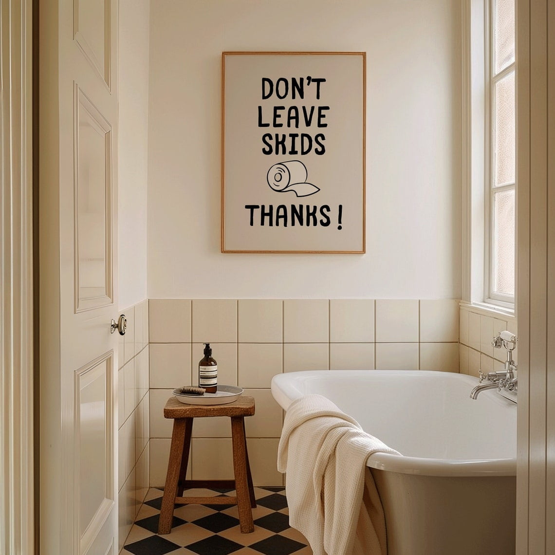 Don'T Leave Skids Thanks Art Print, Aesthetic Bathroom Poster, Neutral ...