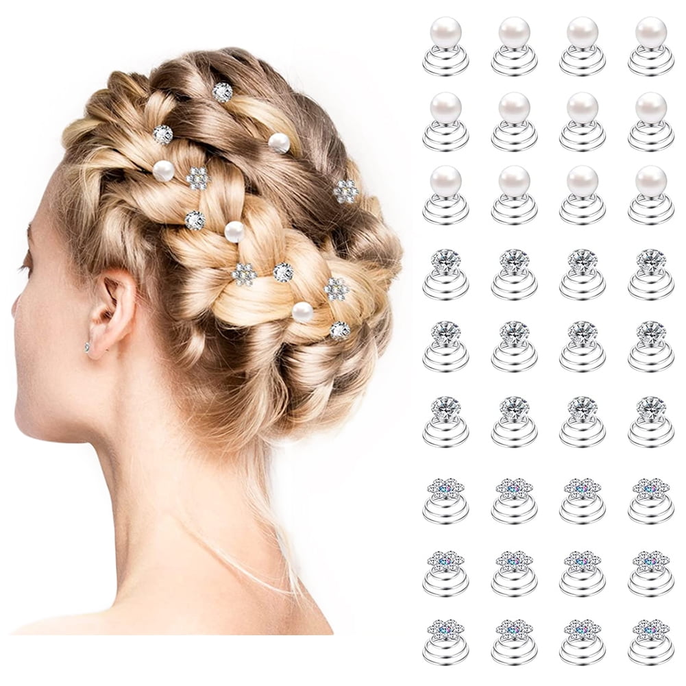 Leaveforme 12 Pieces Rhinestone Hair Spiral Clips Twists Coils Hair ...