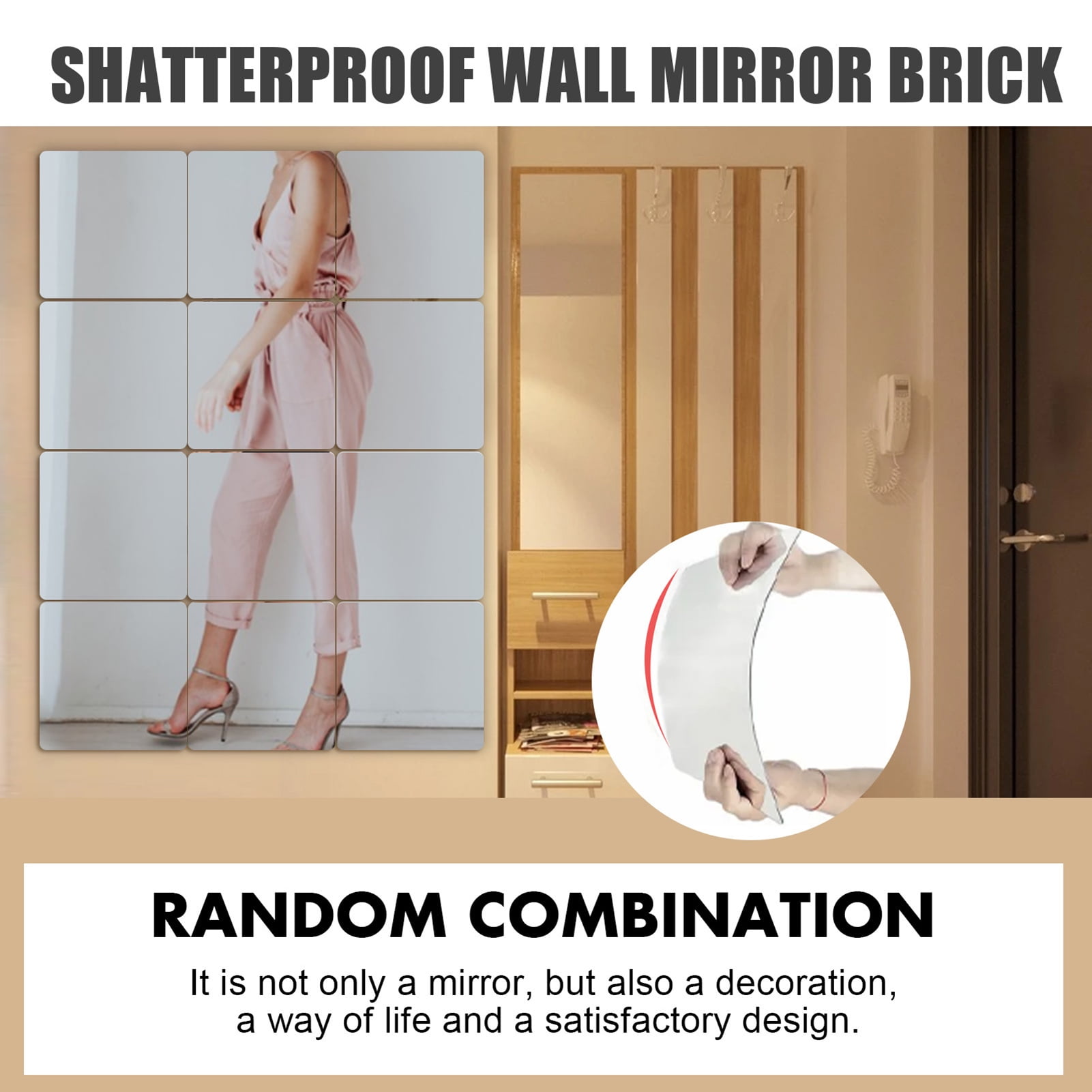 Leaveforme 12Pcs Self-adhesive Wall Mirror Tiles, Shatterproof Full ...