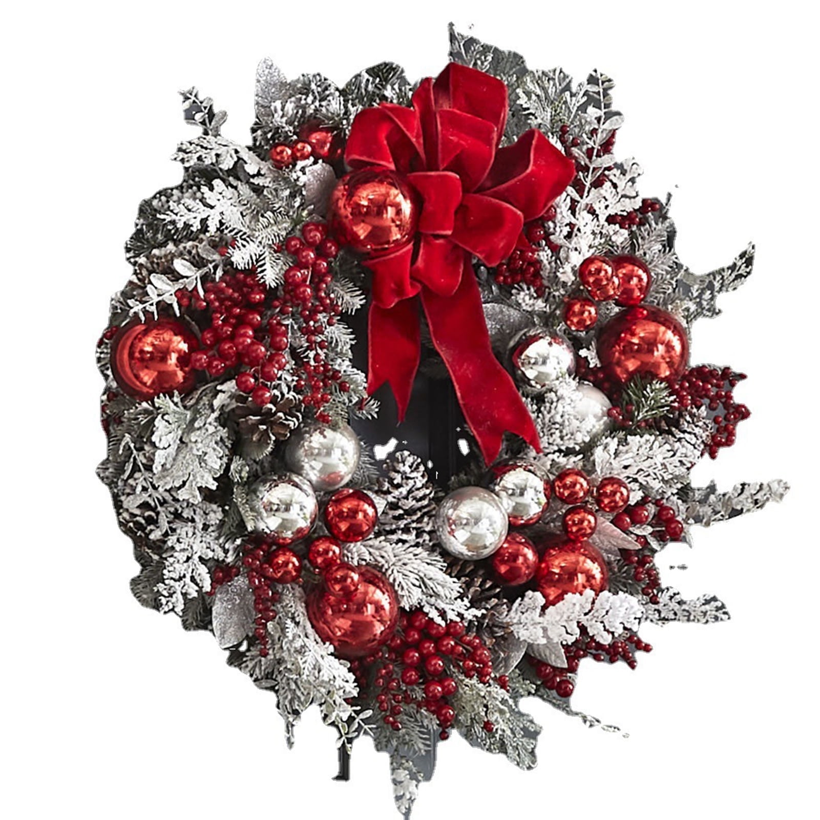 Leaveforme Christmas Wreath with Snow, Red Bowknot, Shiny Balls, Xmas ...
