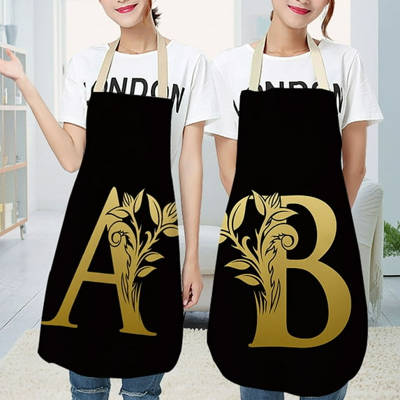 Leaveforme Golden Letter Alphabet Pattern Kitchen Apron Sleeveless ...