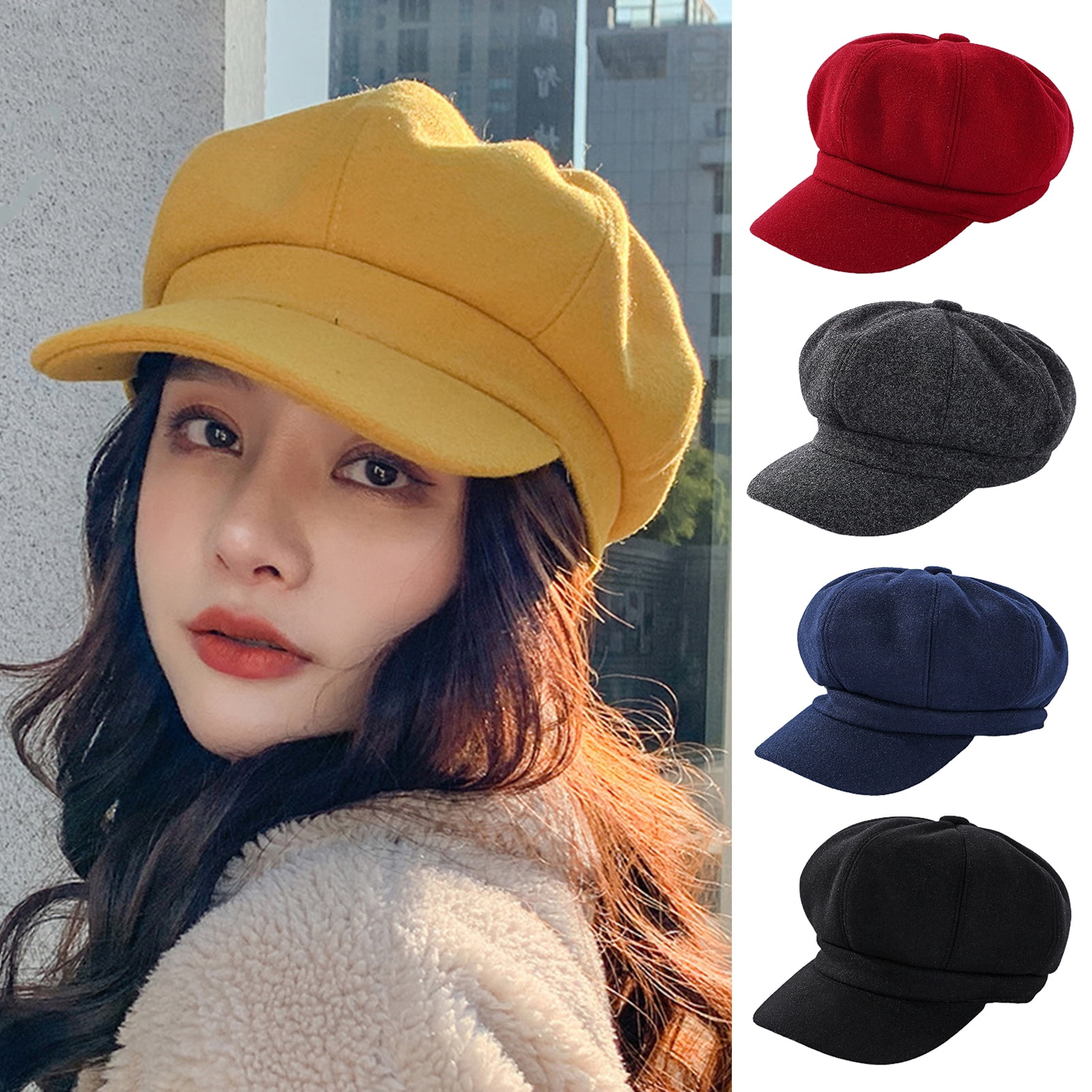 Leaveforme Newsboy Woolen Adjustable Visor Beret Hats Casual All Match Decorative Winter Soft 8 ...