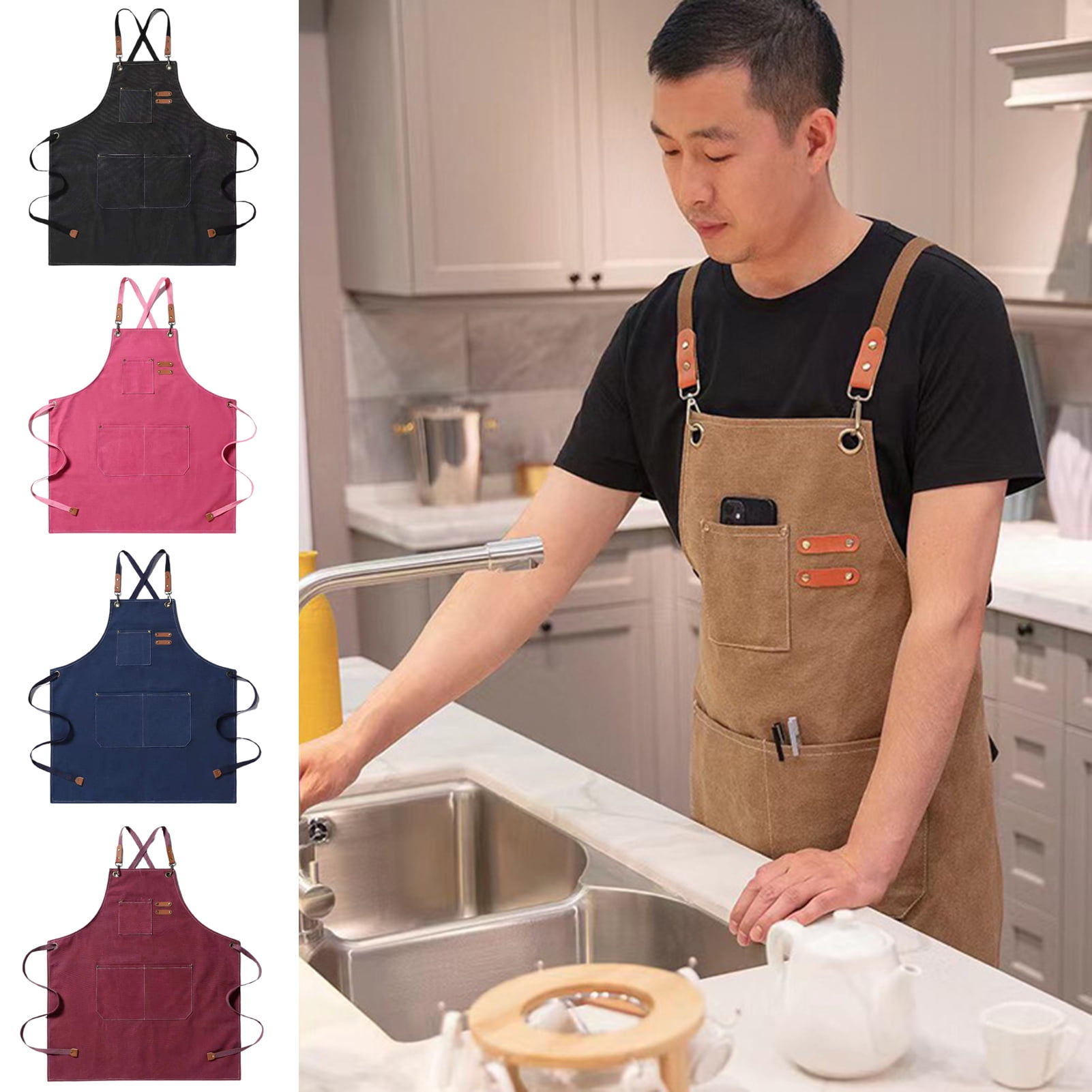 Leaveforme Work Apron Thick Sleeveless Breathable Unisex Multi-pockets ...