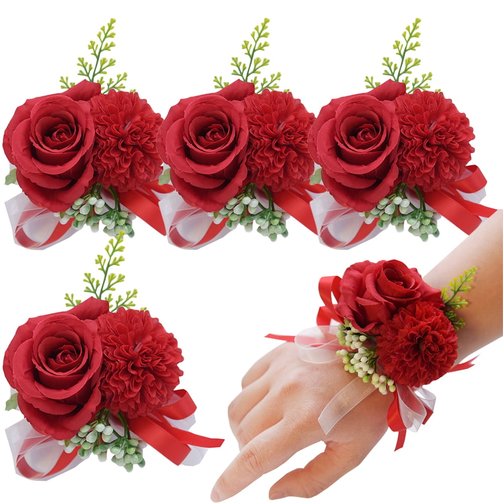 Leaveforme Wrist Corsage for Wedding, Set of 4, Prom Flower Wrist ...
