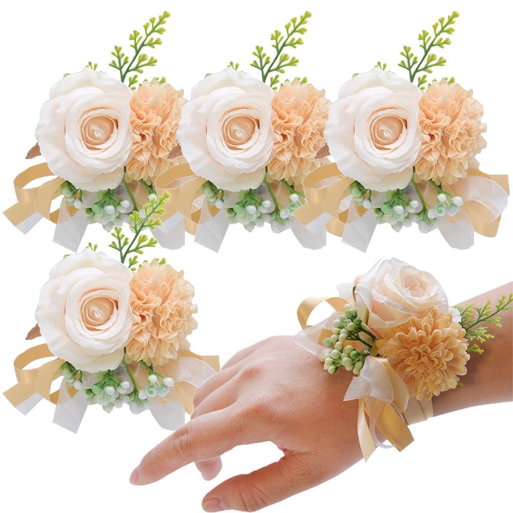 Leaveforme Wrist Corsage for Wedding, Set of 4, Prom Flower Wrist ...