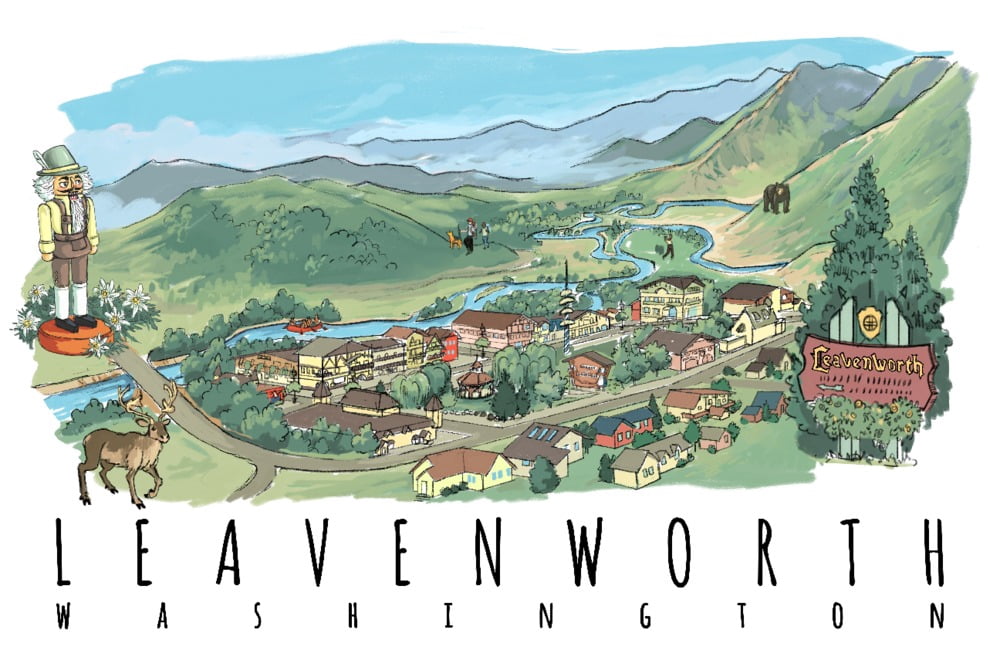 Leavenworth, Washington, Line Drawing (24x36 Giclee Gallery Art Print ...