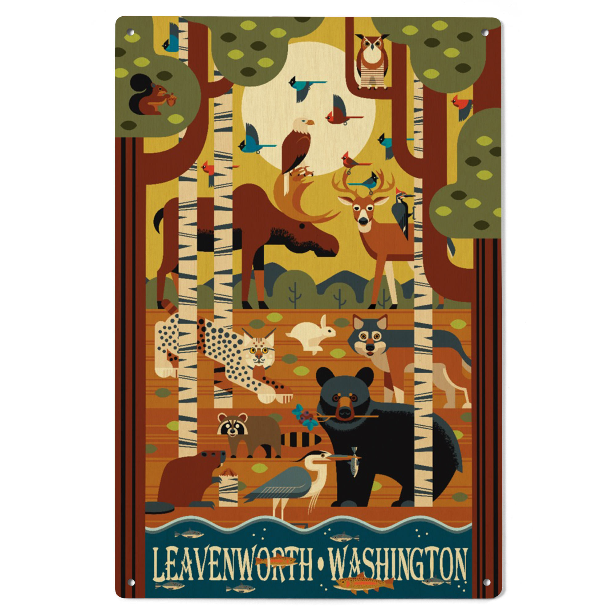 Leavenworth, Washington, Woodland Animals, Geometric Birch Wood Wall ...