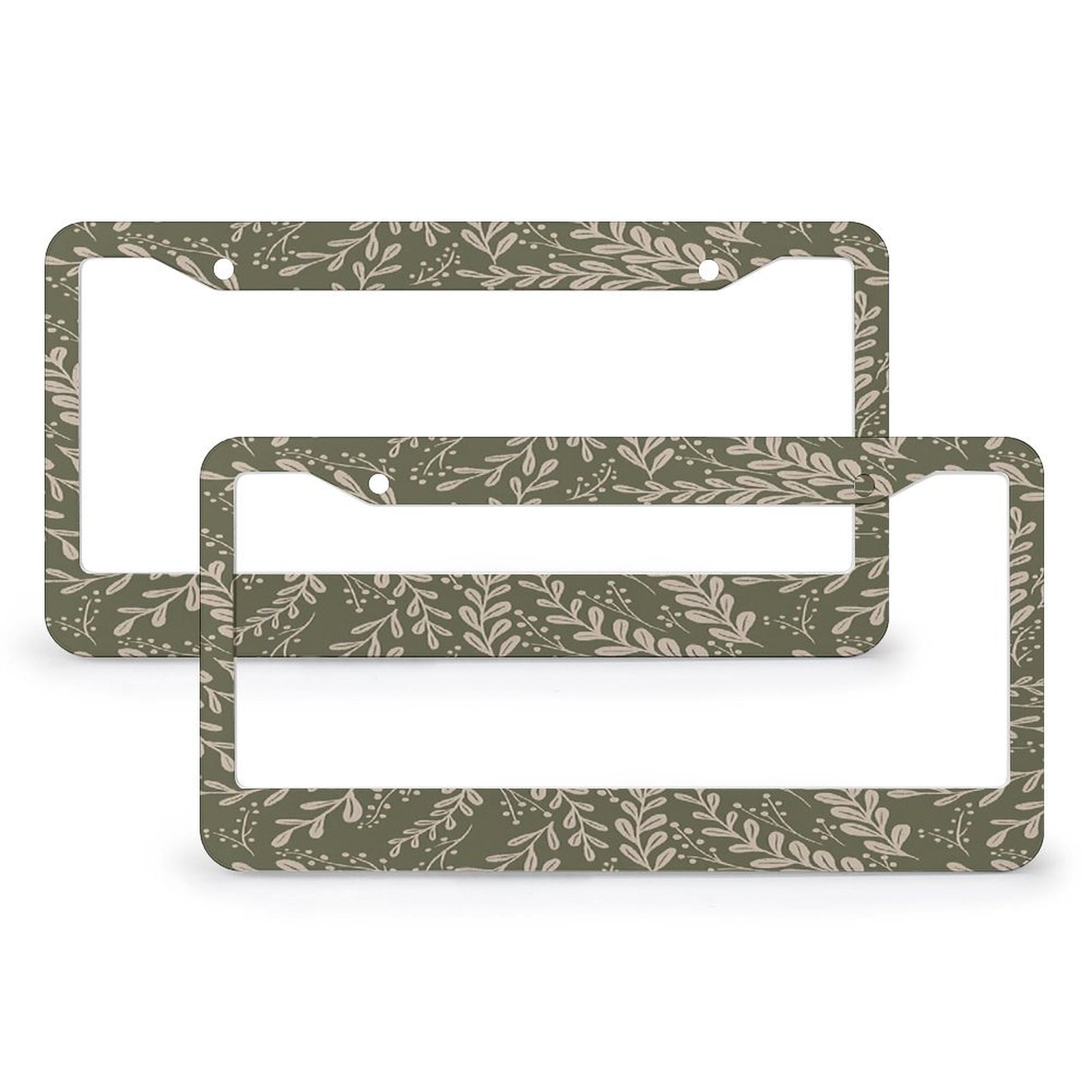 Leaves And Forest Berries Sage Green And Beige License Plate Frame 2 ...