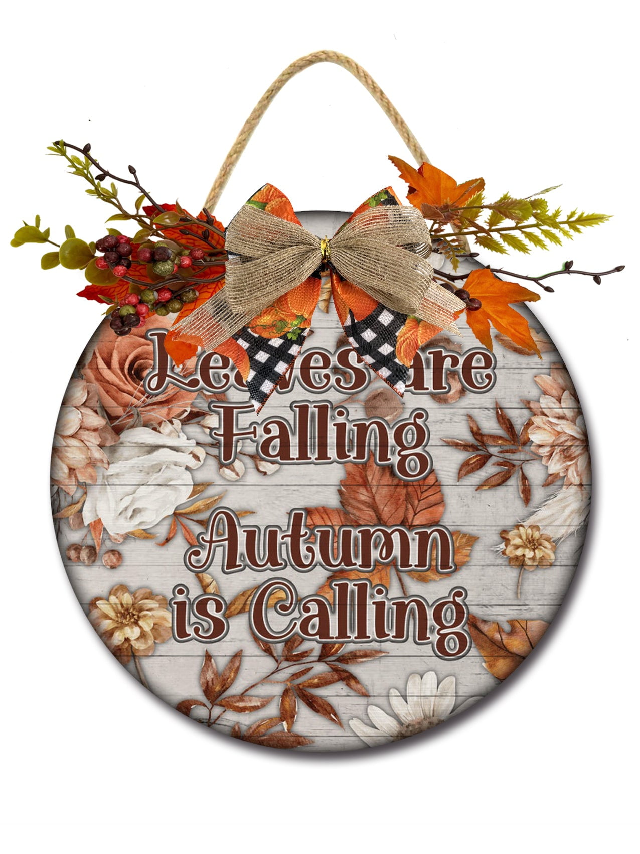 Leaves Are Falling Sign Front Door Porch Decorations, Round Rustic Wood ...