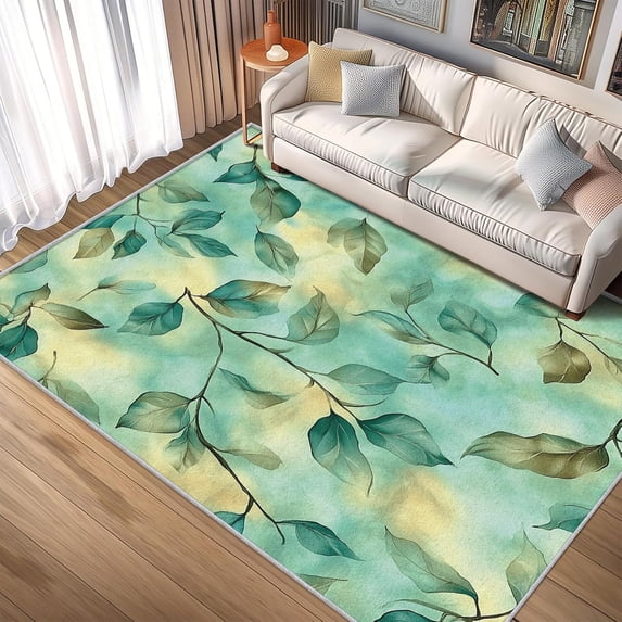 Leaves Area Rugs, Botanical Green Plant Foliage Pattern Carpet ...
