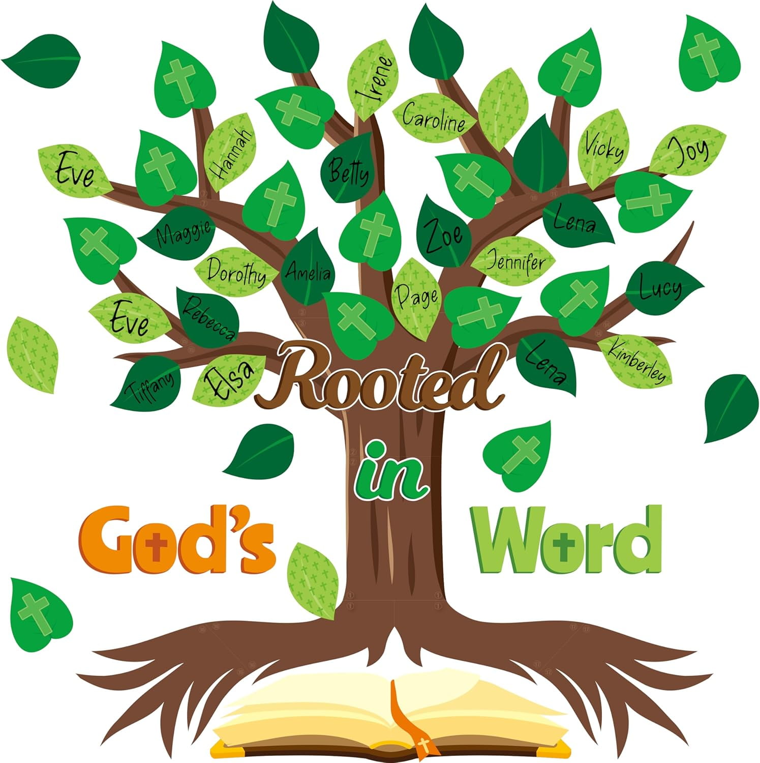 Leaves Bible Tree Bulletin Board - 86PCS Rooted in God’s Word Tree ...