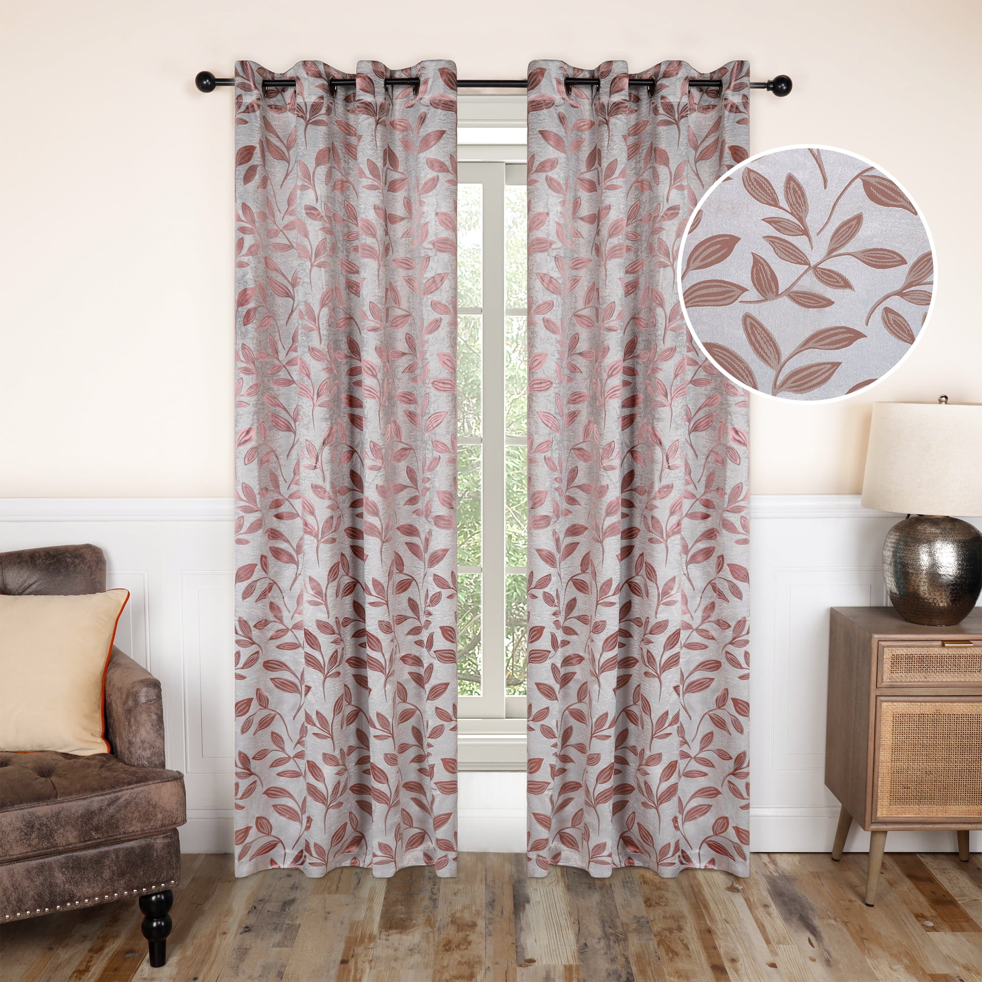 Leaves Blackout Curtain Panels, 52" x 63", Champagne by Blue Nile Mills ...