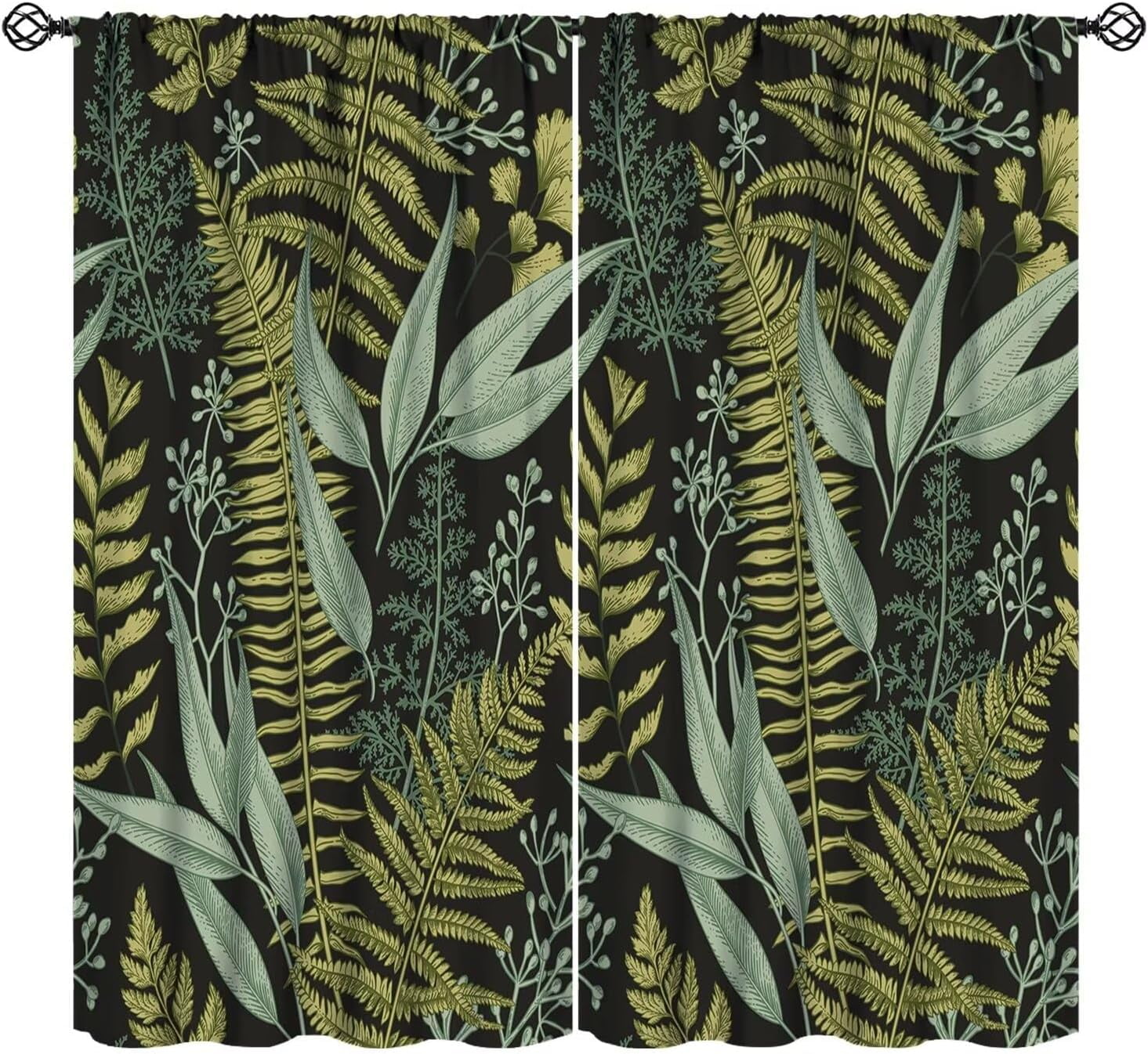 Leaves Blackout Curtains Vintage Country Rustic Green Leaves Natural ...