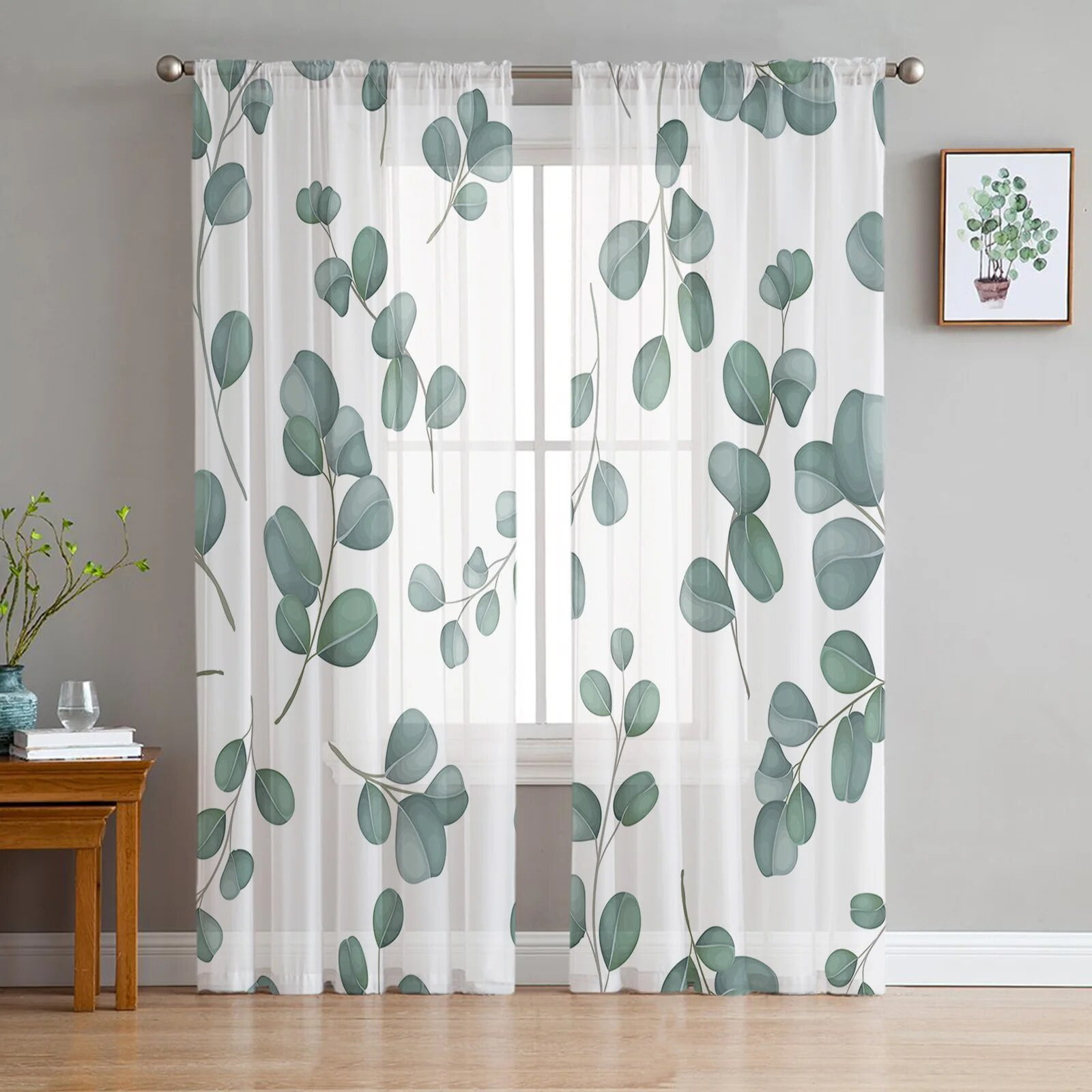 Leaves Blue Summer Chiffon Sheer Curtains For Living Room Bedroom ...