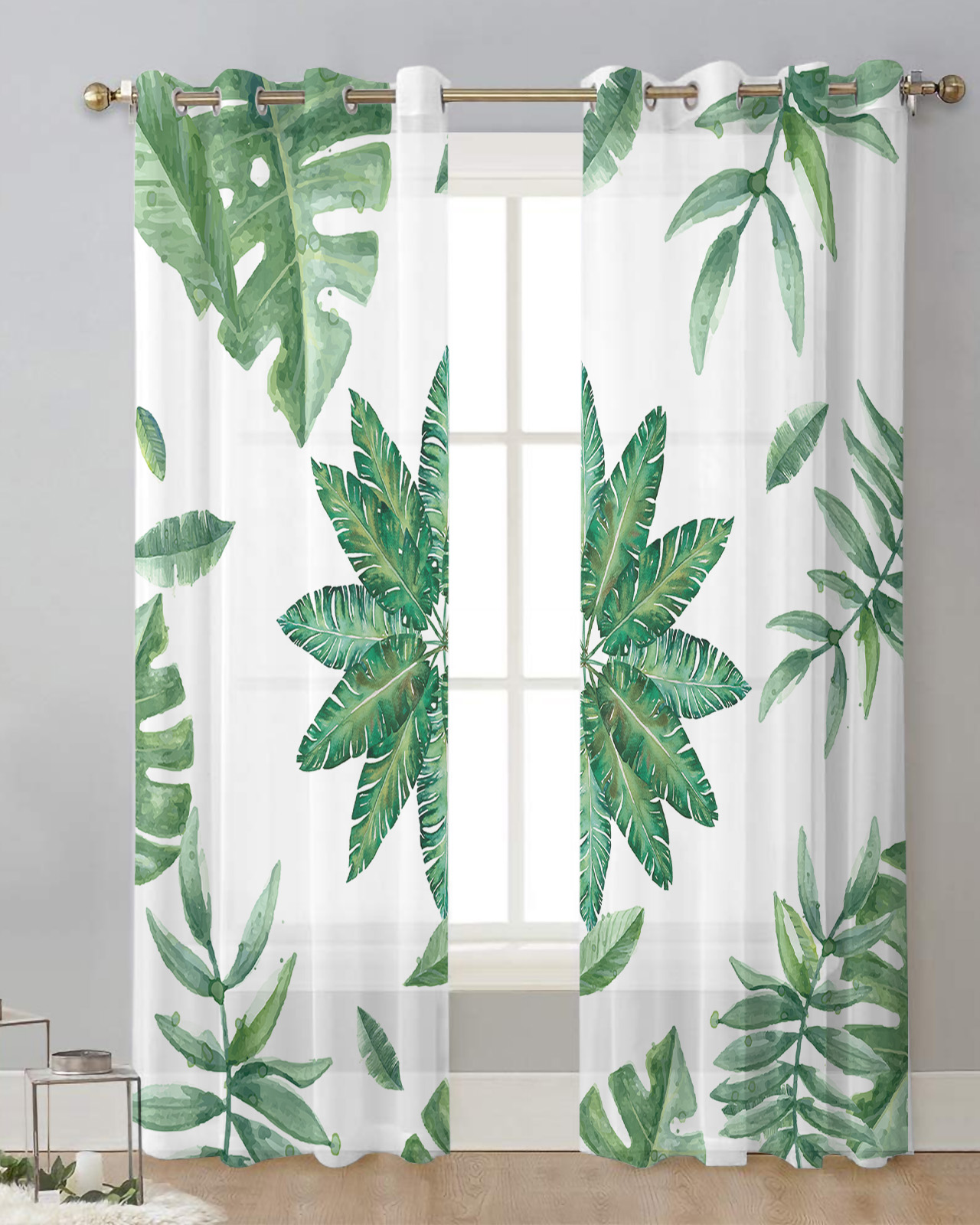 Leaves Blue Summer Luxury Tulle Curtains for Living Room Sheer Curtains ...