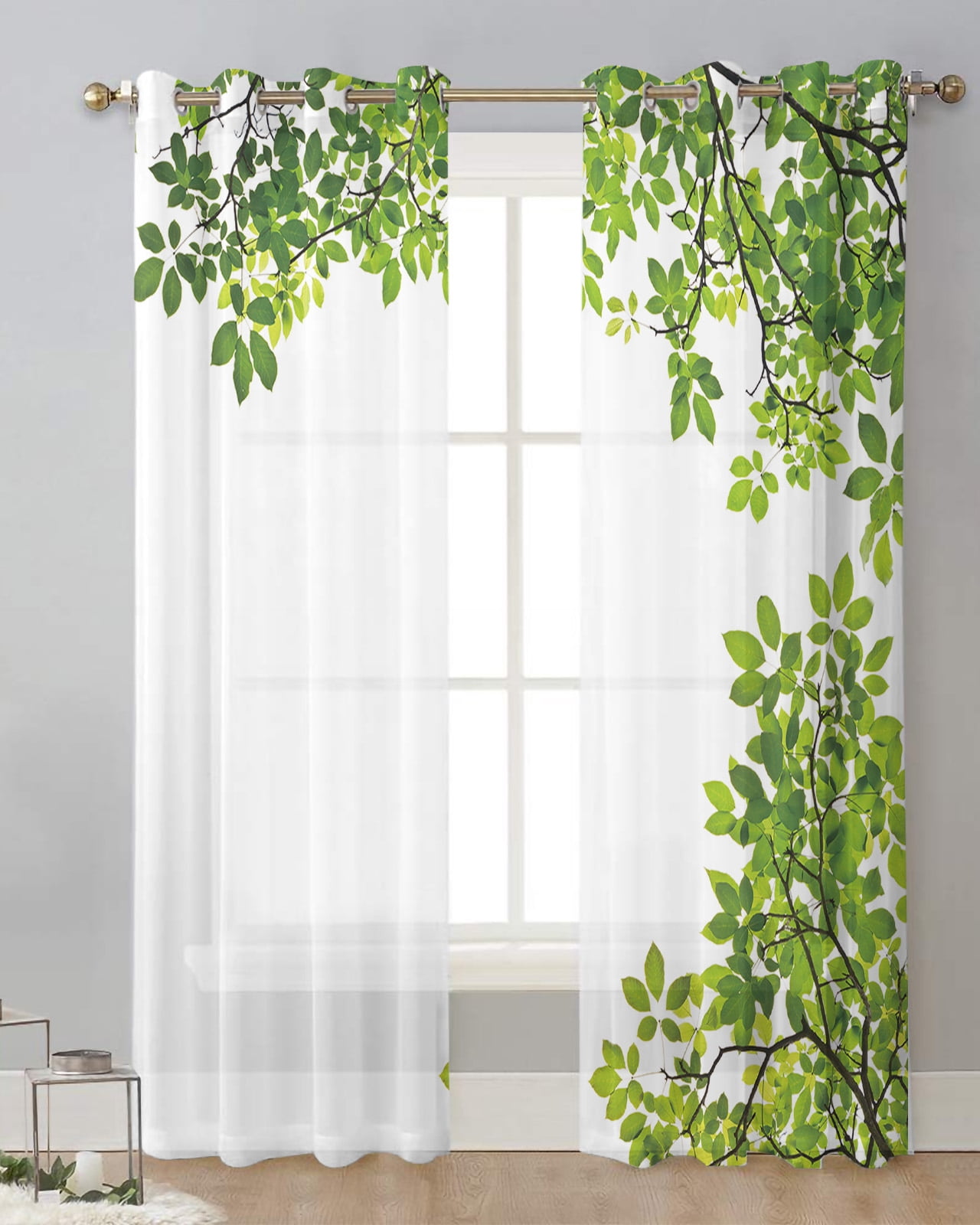 Leaves Blue Summer Luxury Tulle Curtains for Living Room Sheer Curtains ...