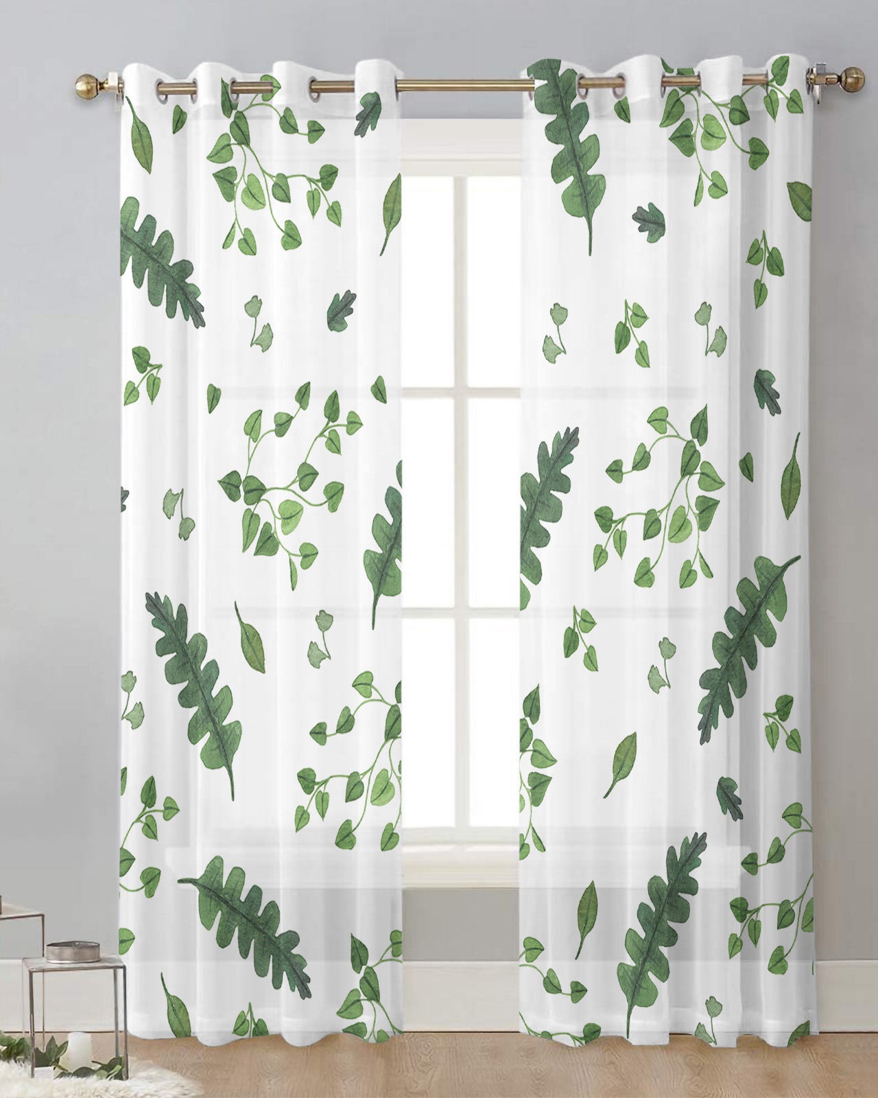 Leaves Blue Summer Luxury Tulle Curtains for Living Room Sheer Curtains ...