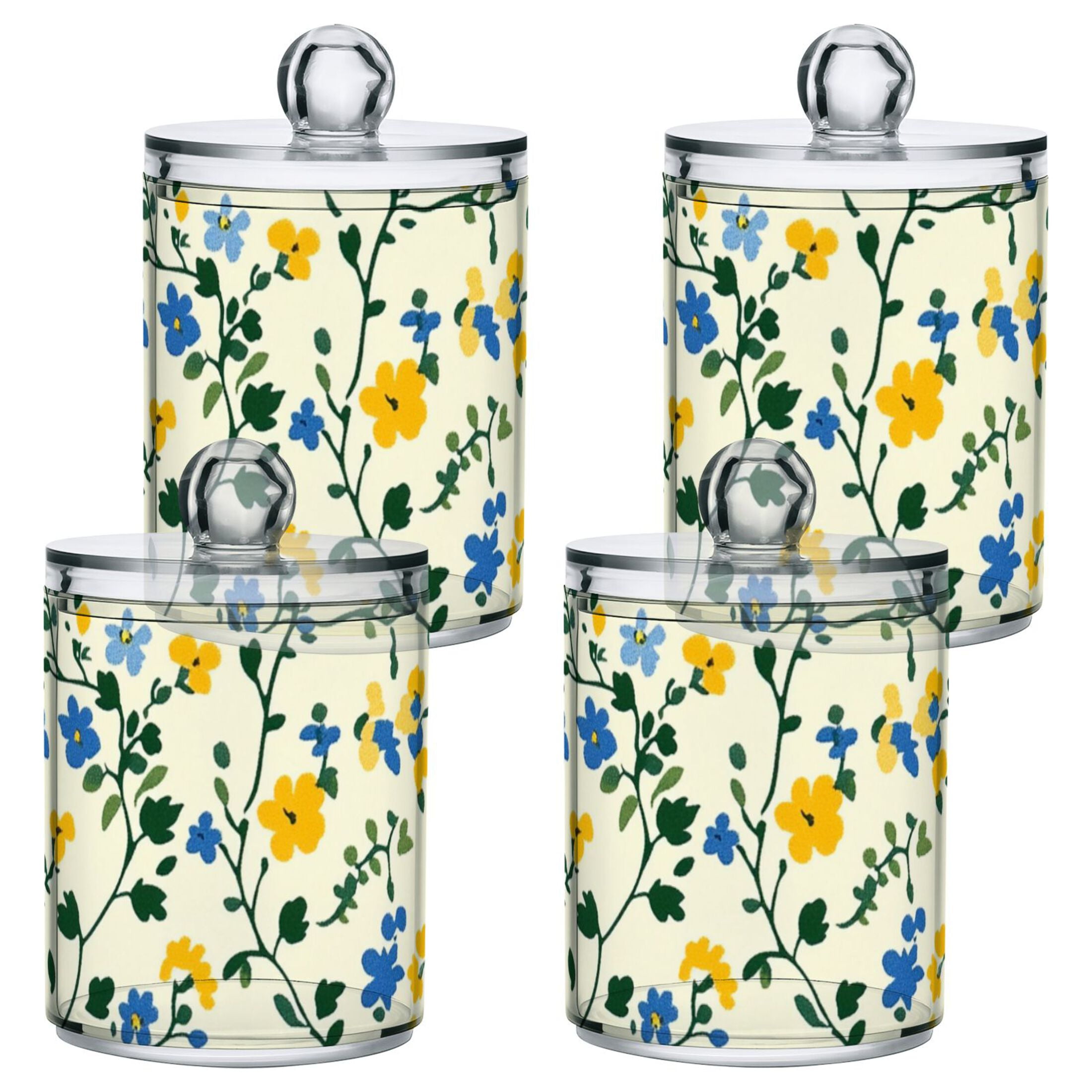 Leaves Blue and Yellow Tiny Flowers Translucent Plastic Cans Storage ...