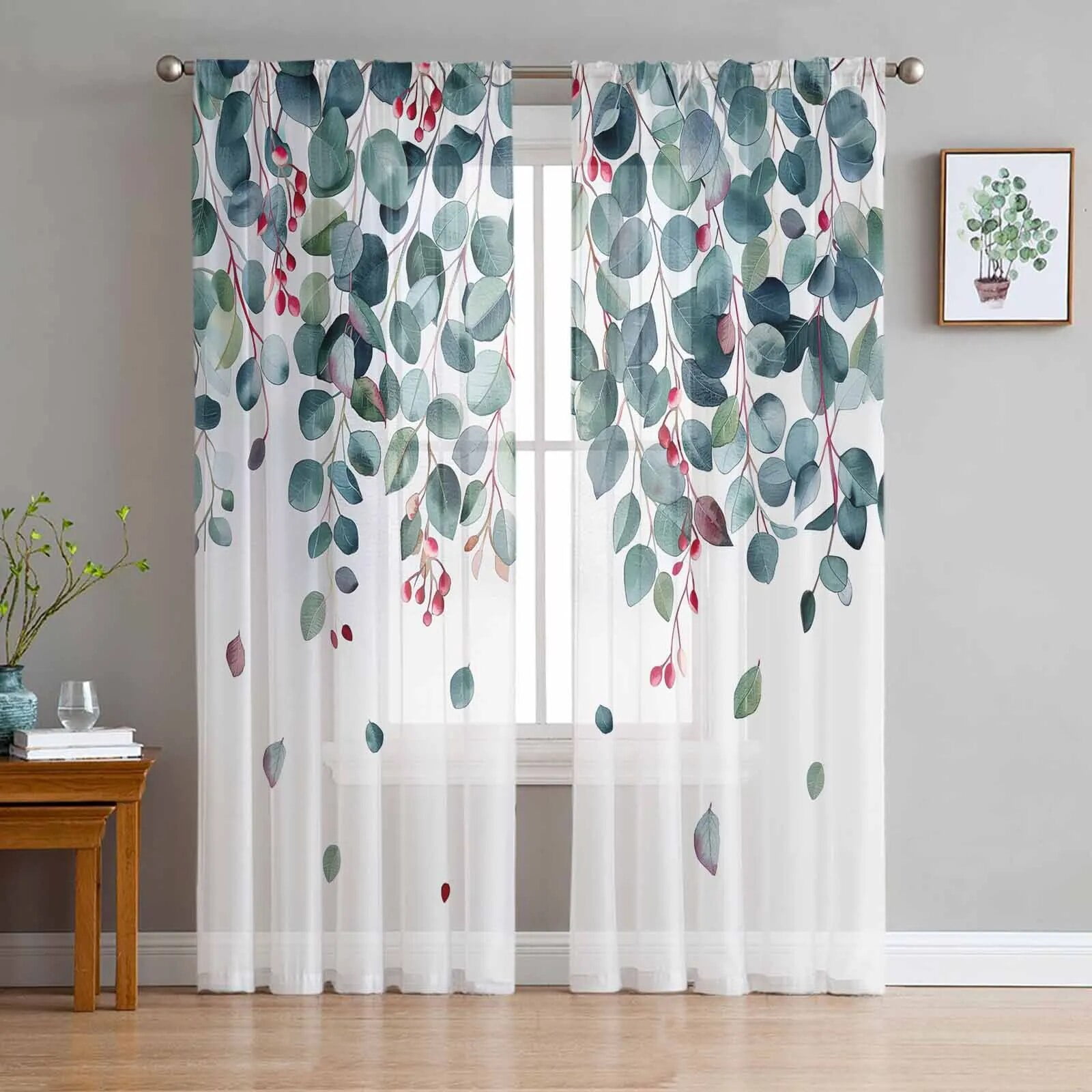 Leaves Branches Fruits Tulle Curtain for Living Room Bedroom Window ...