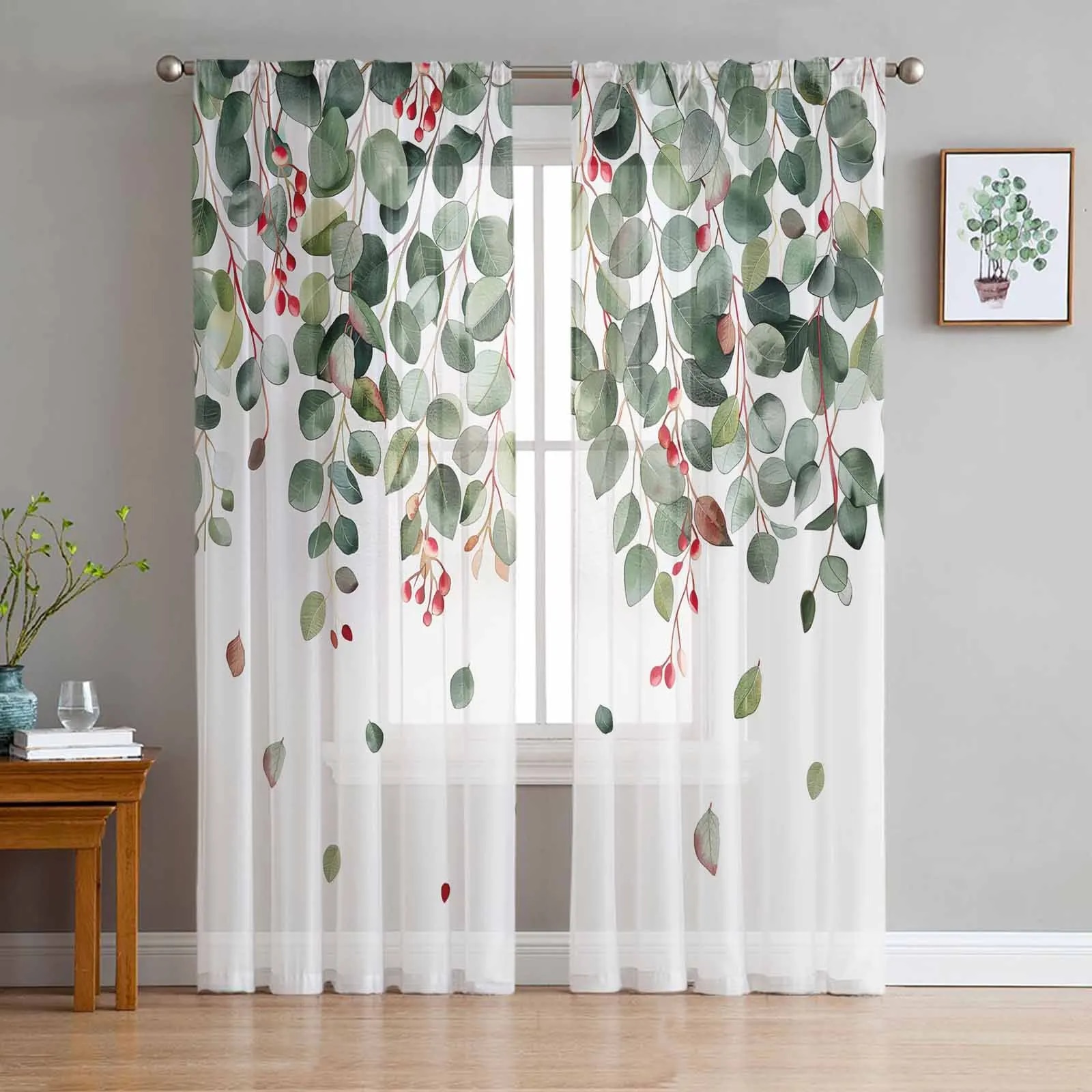 Leaves Branches Fruits Tulle Curtains for Living Room Bedroom Modern ...